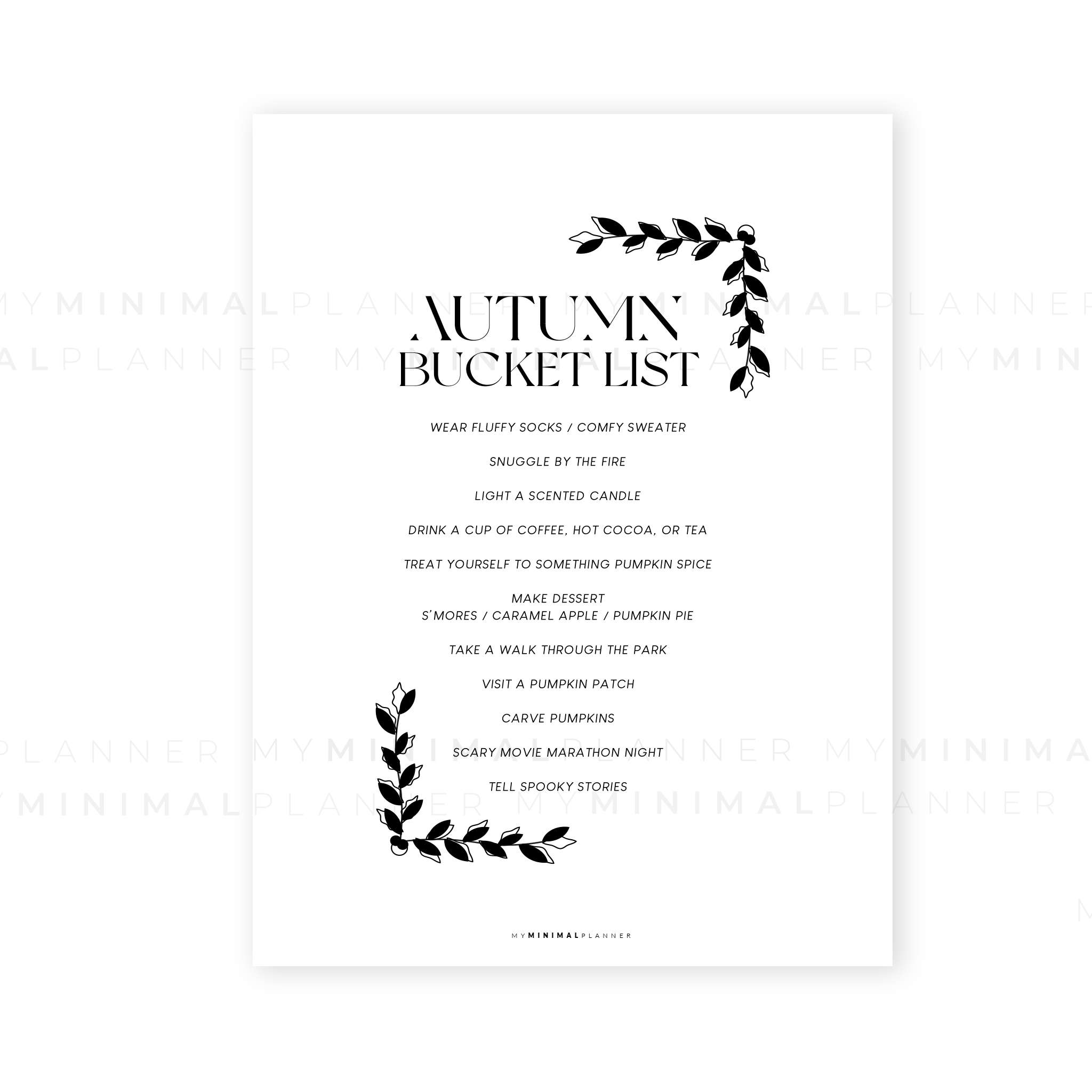 PRD175 - Autumn Bucket List - Printable Dashboard – My Minimal Planner