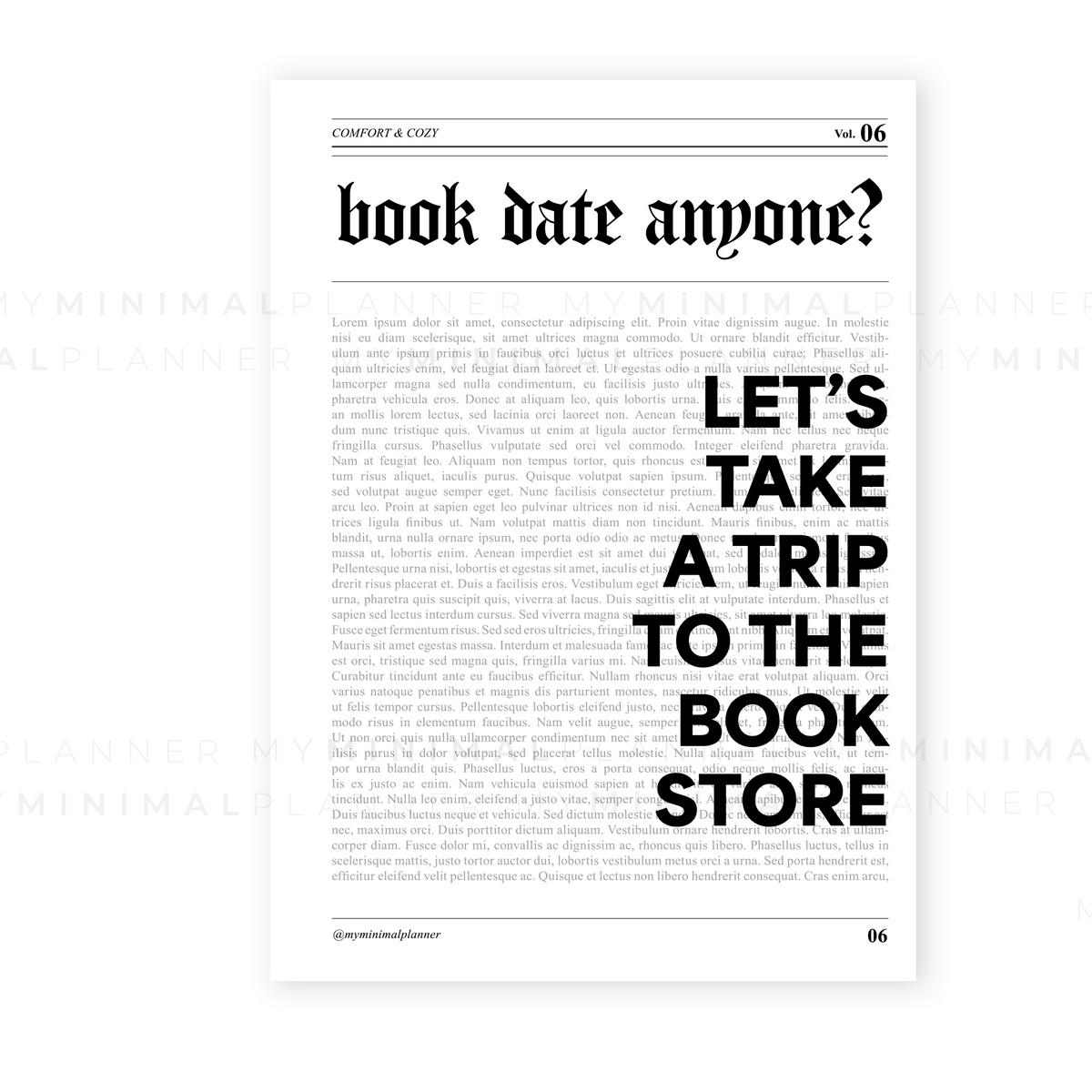 PRD263 - Bookish Date Newspaper V6 - Printable Dashboard – My Minimal ...