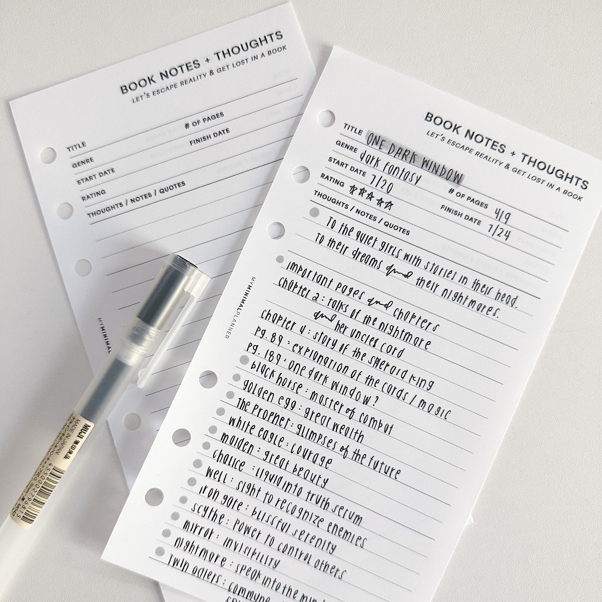 PR195 - Book Notes + Thoughts - Printable Insert – My Minimal Planner