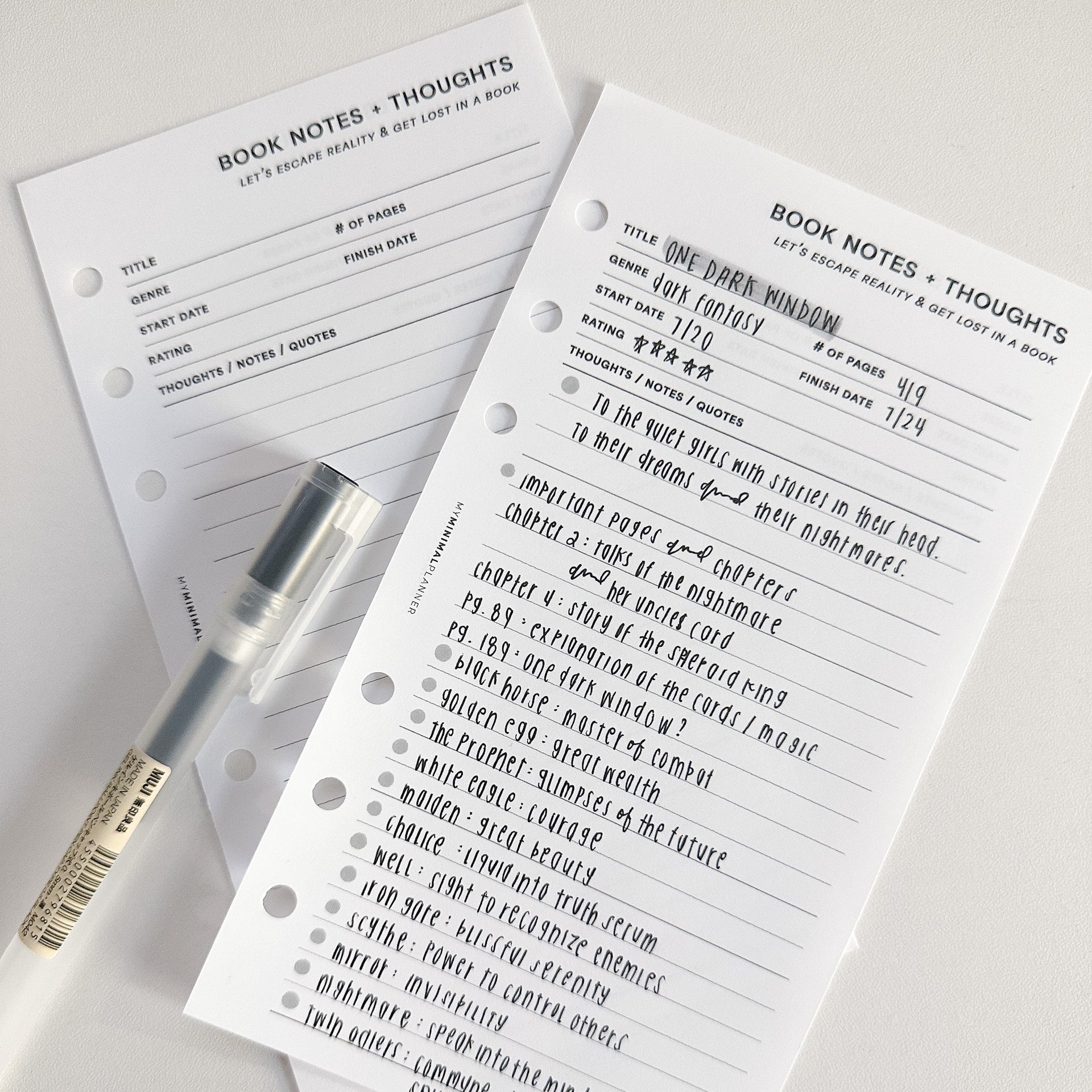 PR195 - Book Notes + Thoughts - Printable Insert – My Minimal Planner