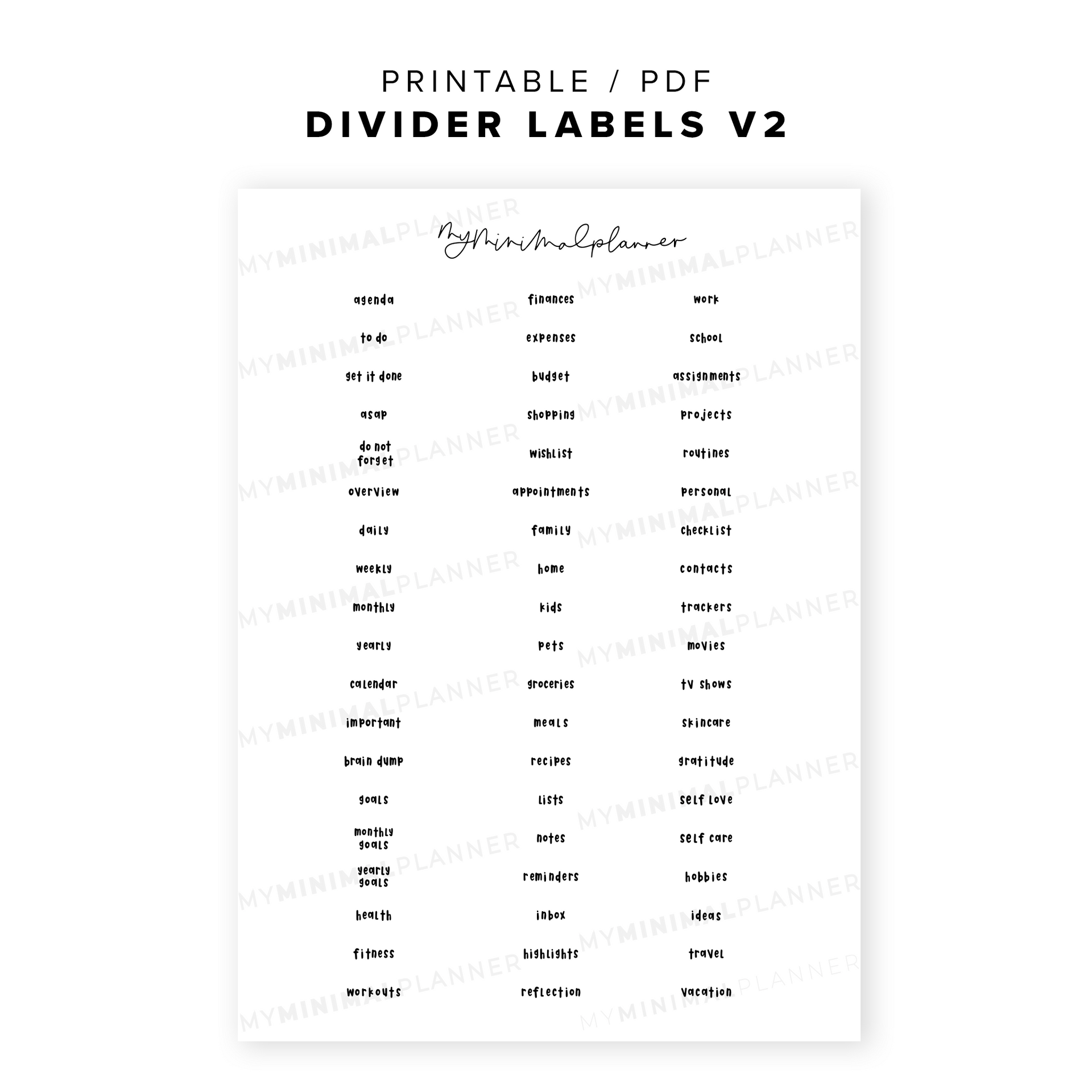 PRS05 - Divider Labels 2 - Printable Stickers – My Minimal Planner