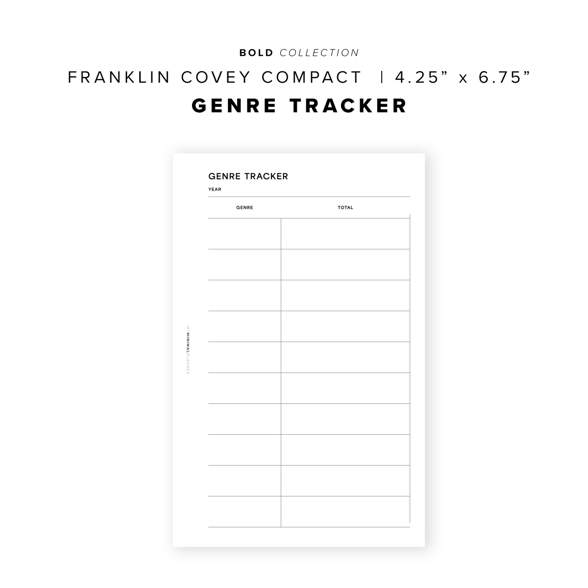 PR308 - Genre Tracker - Printable Insert – My Minimal Planner