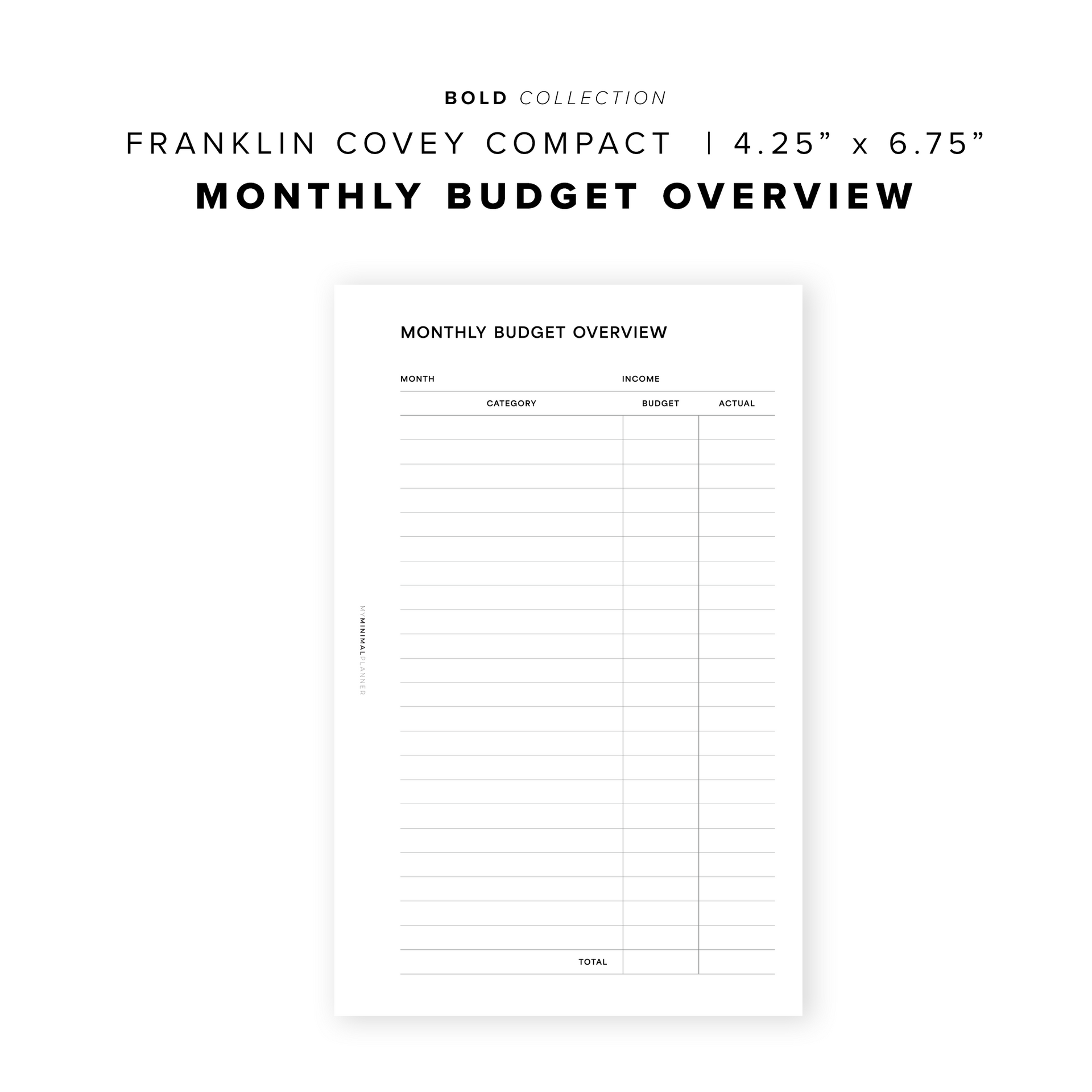 PR228 - Monthly Budget Overview - Printable Insert – My Minimal Planner