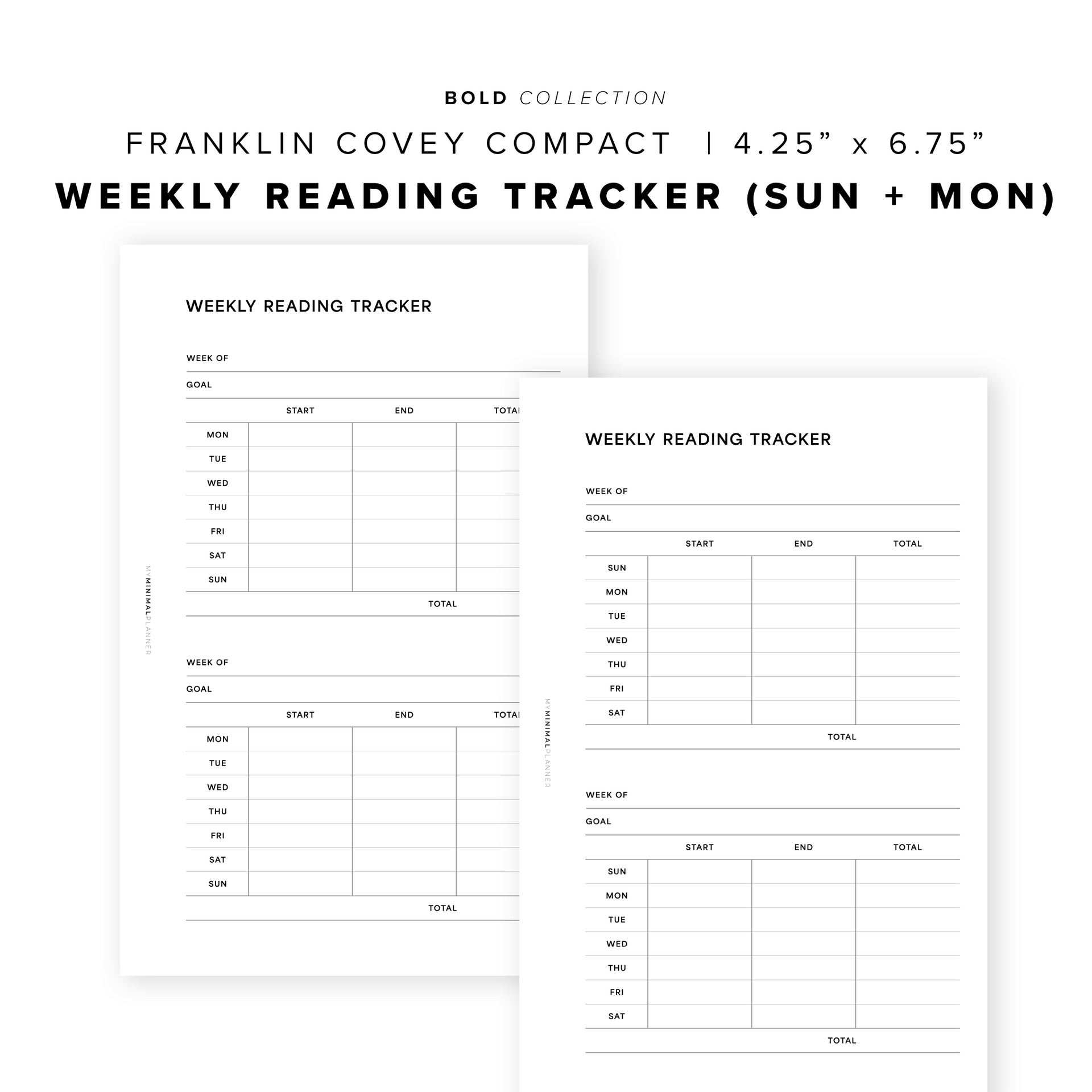 PR313 - Weekly Reading Tracker - Printable Insert – My Minimal Planner