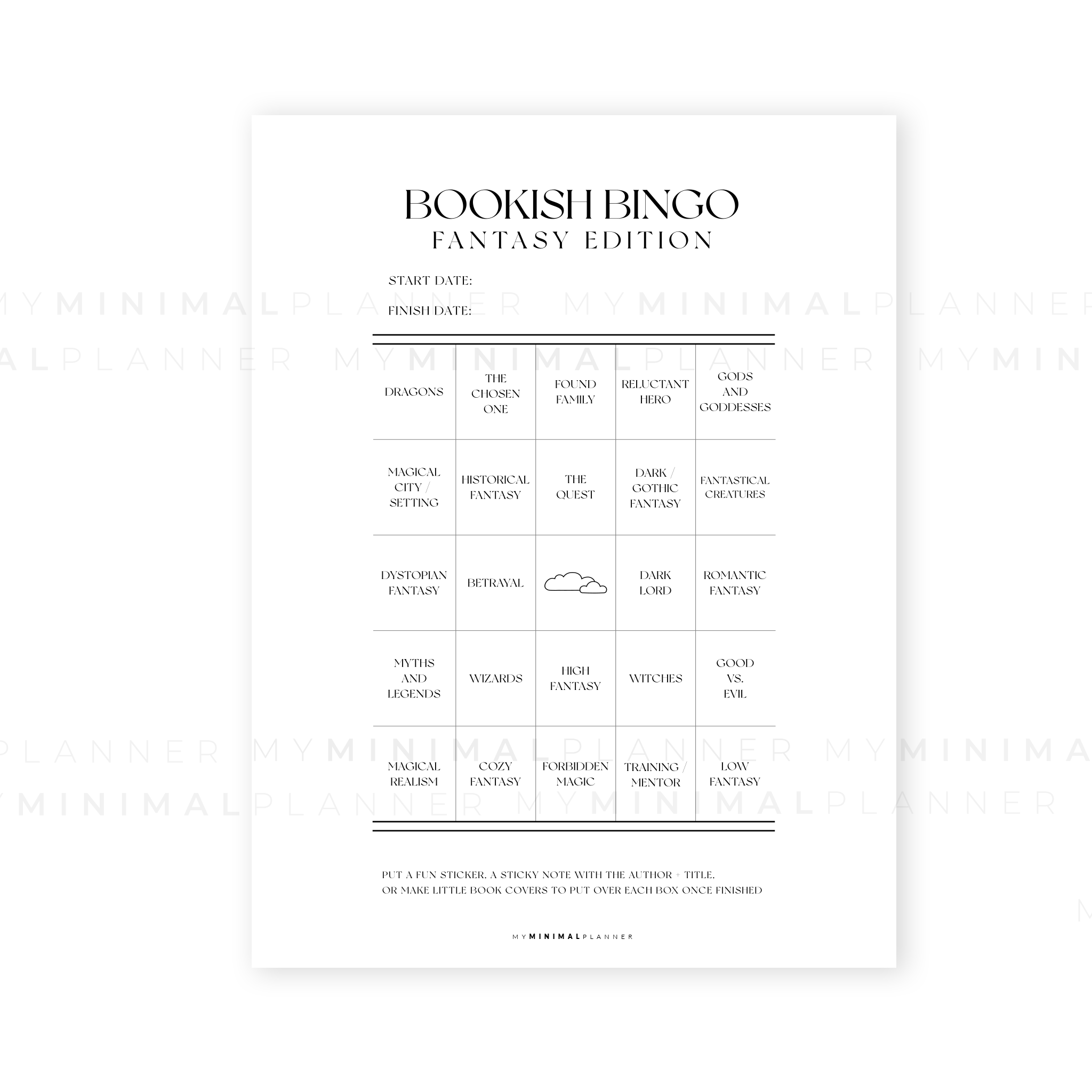 PRD180 - Fantasy Bookish Bingo - Printable Dashboard – My Minimal Planner