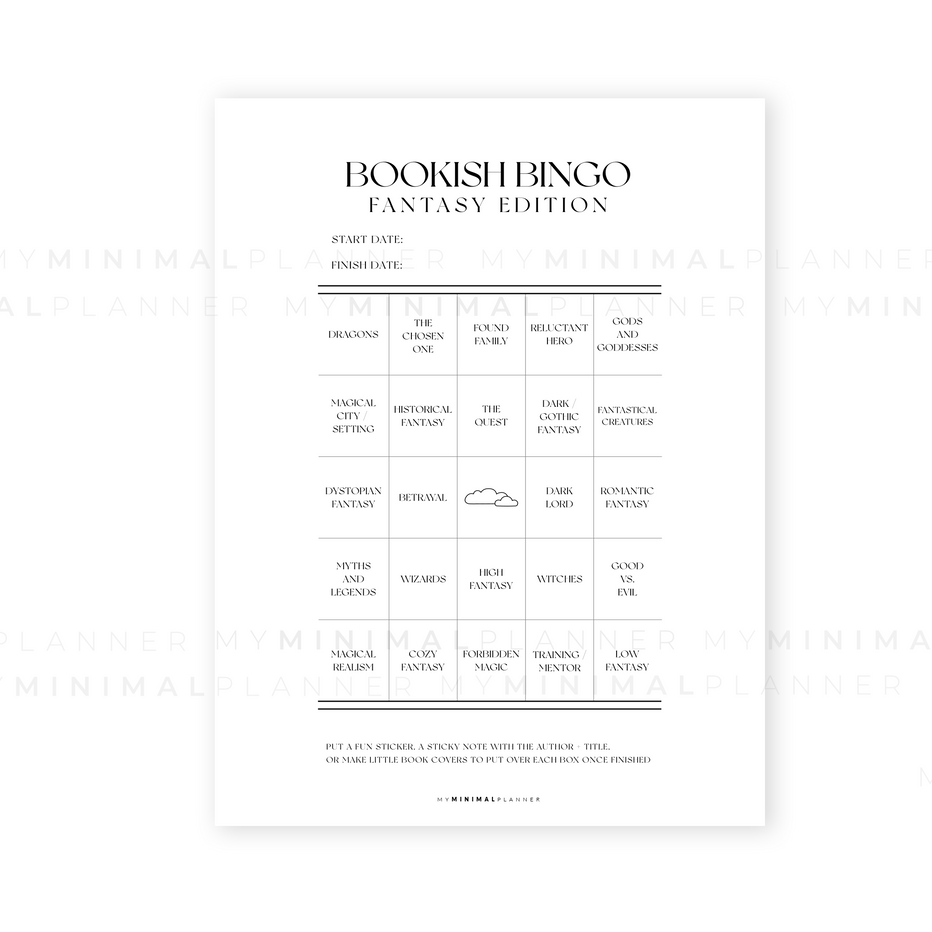 PRD180 - Fantasy Bookish Bingo - Printable Dashboard – My Minimal Planner