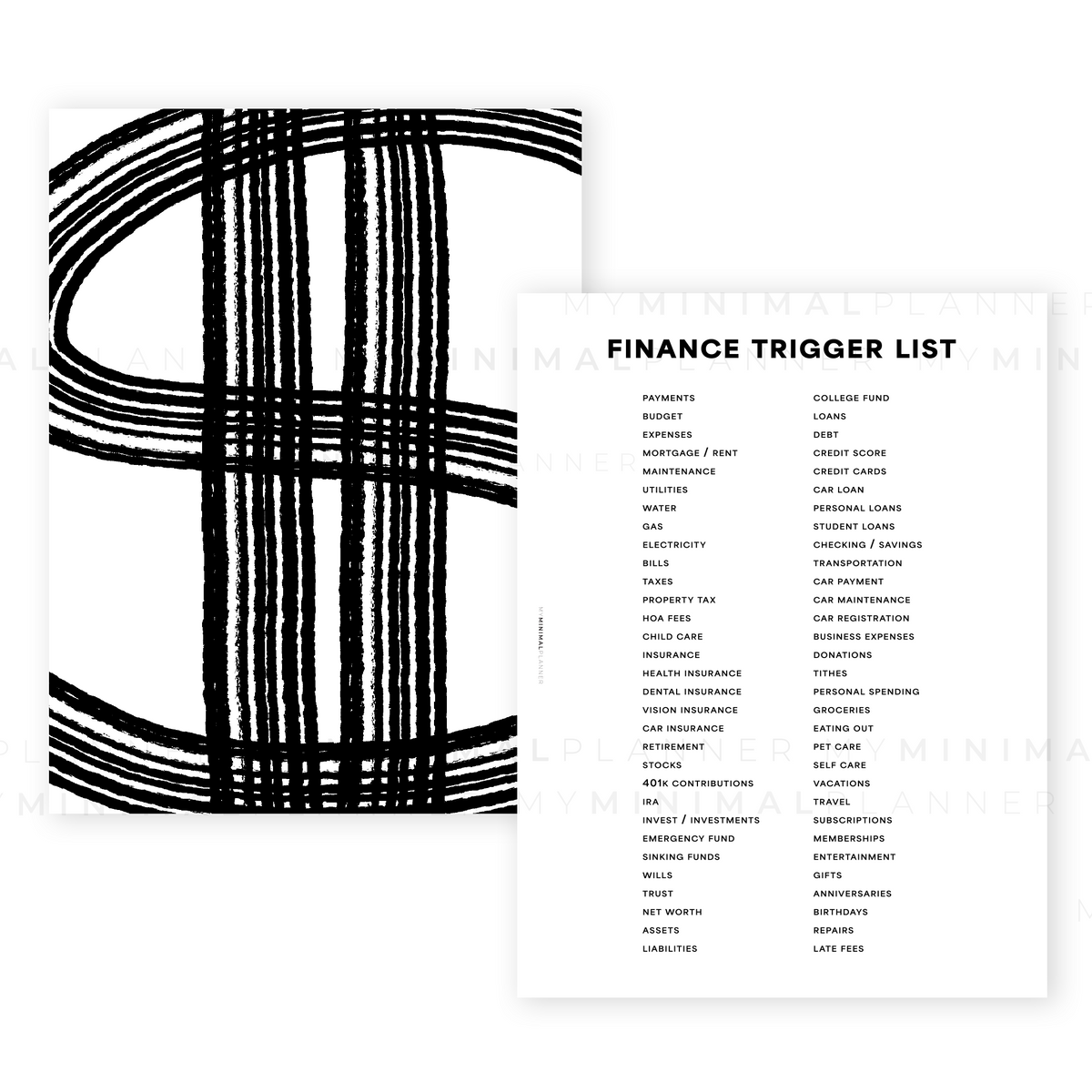 PRD199 - Finance Trigger List - Printable Dashboard – My Minimal Planner