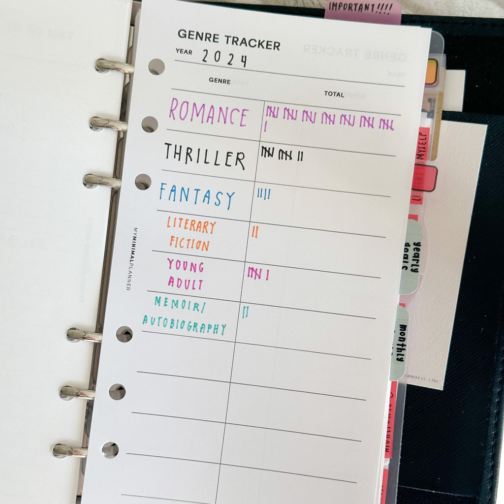 PR308 - Genre Tracker - Printable Insert – My Minimal Planner