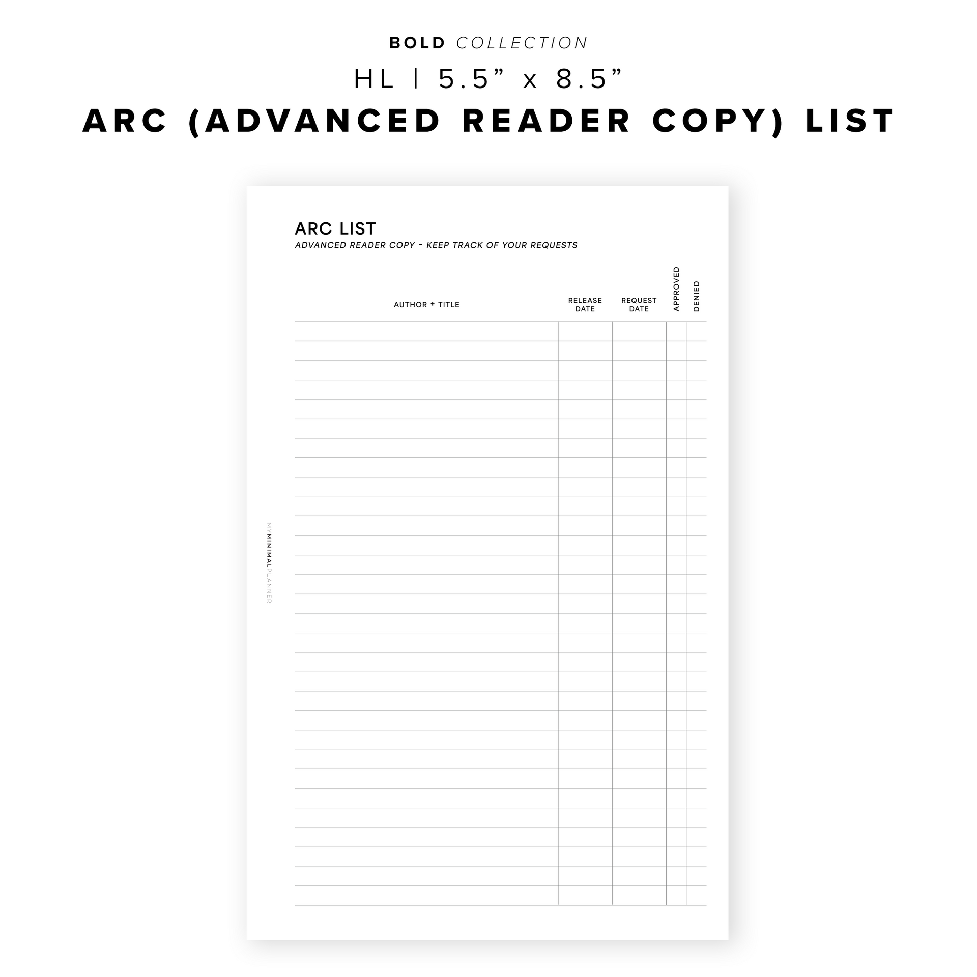 PR222 - ARC (Advanced Reader Copy) List - Printable Insert – My Minimal ...
