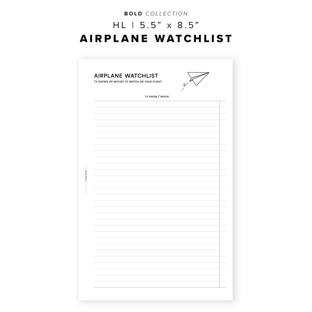 PR274 - Airplane Watchlist - Printable Insert – My Minimal Planner