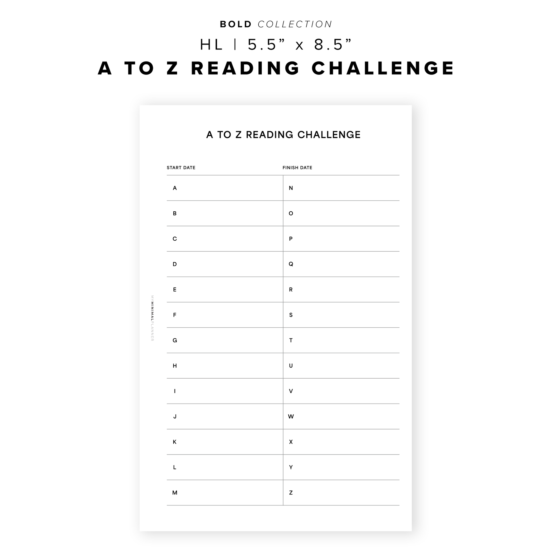 PR320 - A to Z Reading Challenge - Printable Insert – My Minimal Planner