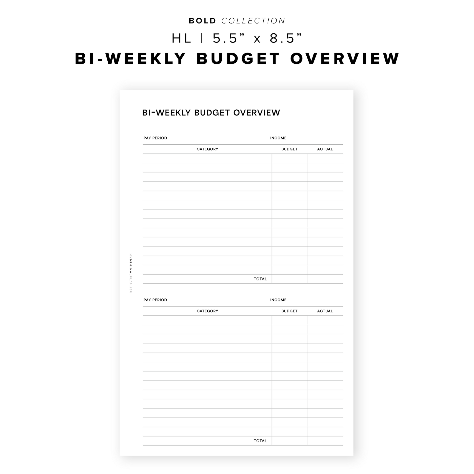 PR229 - Bi-Weekly Budget Overview - Printable Insert – My Minimal Planner