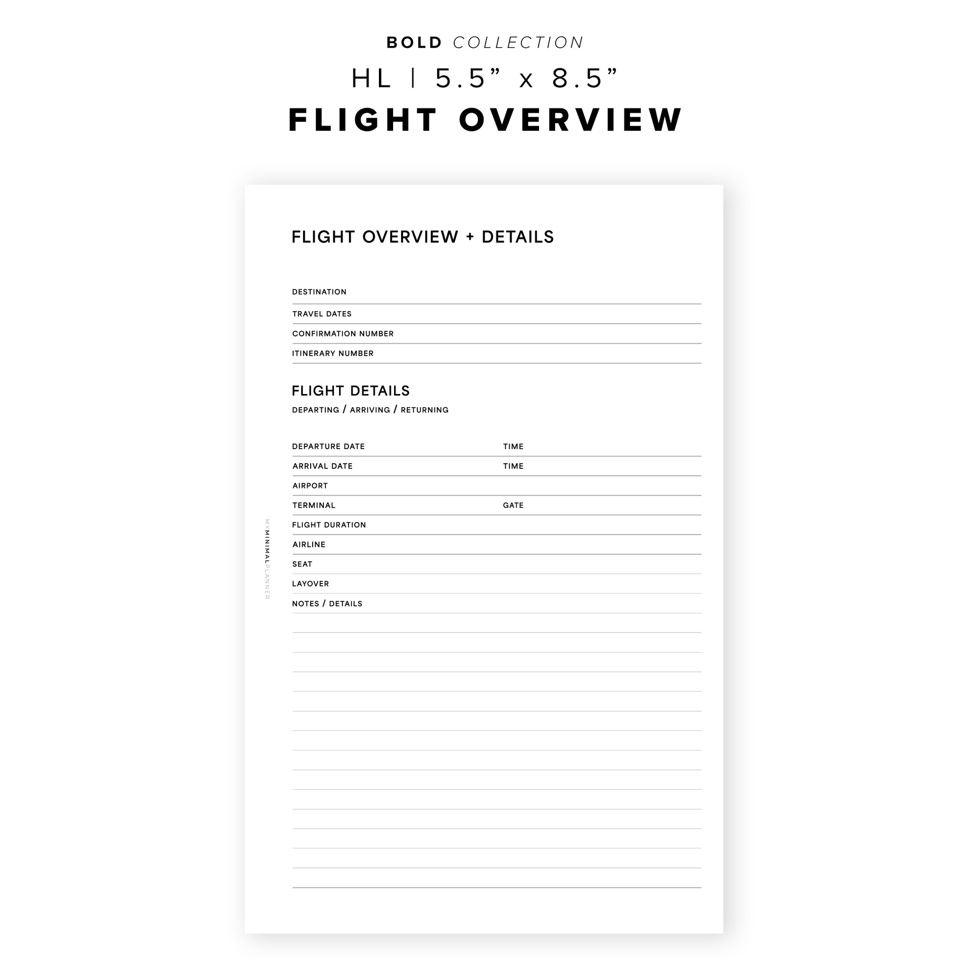 PR270 - Flight Overview - Printable Insert – My Minimal Planner