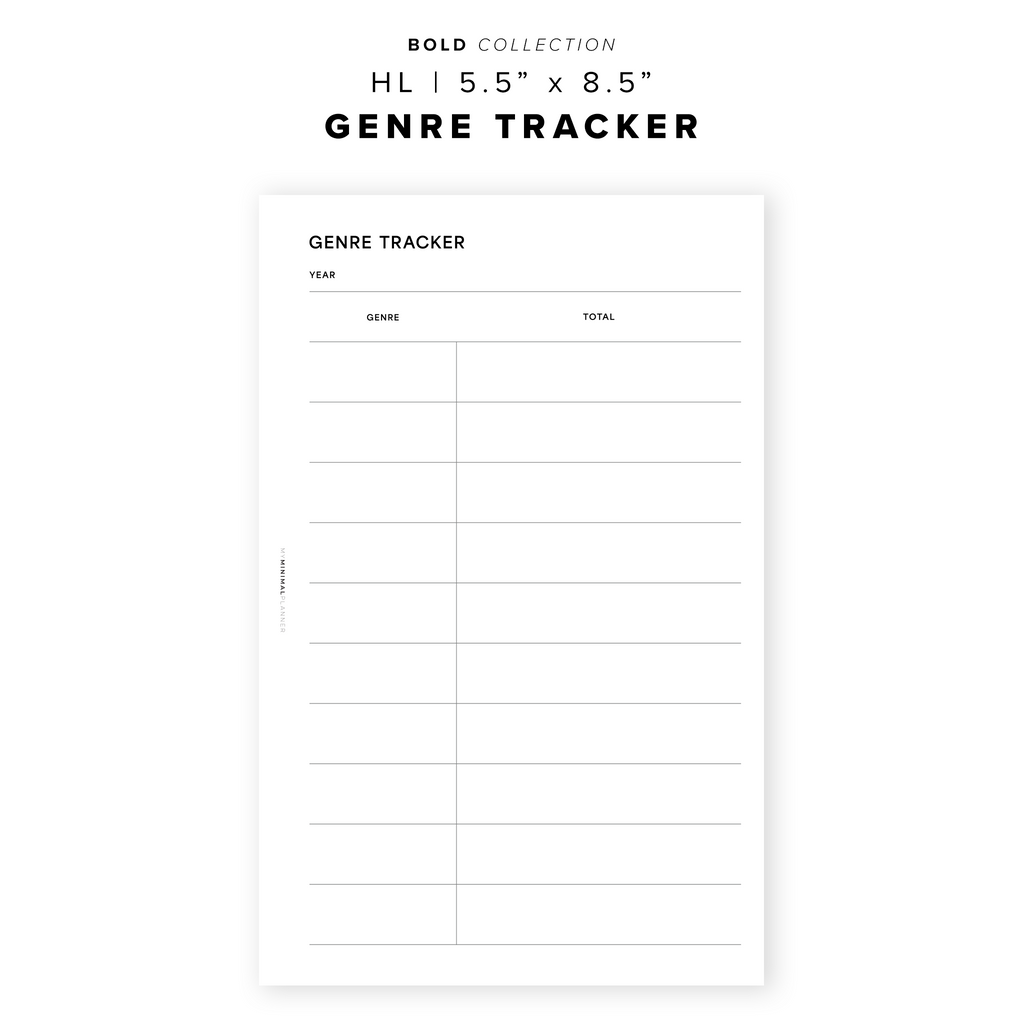 PR308 - Genre Tracker - Printable Insert – My Minimal Planner