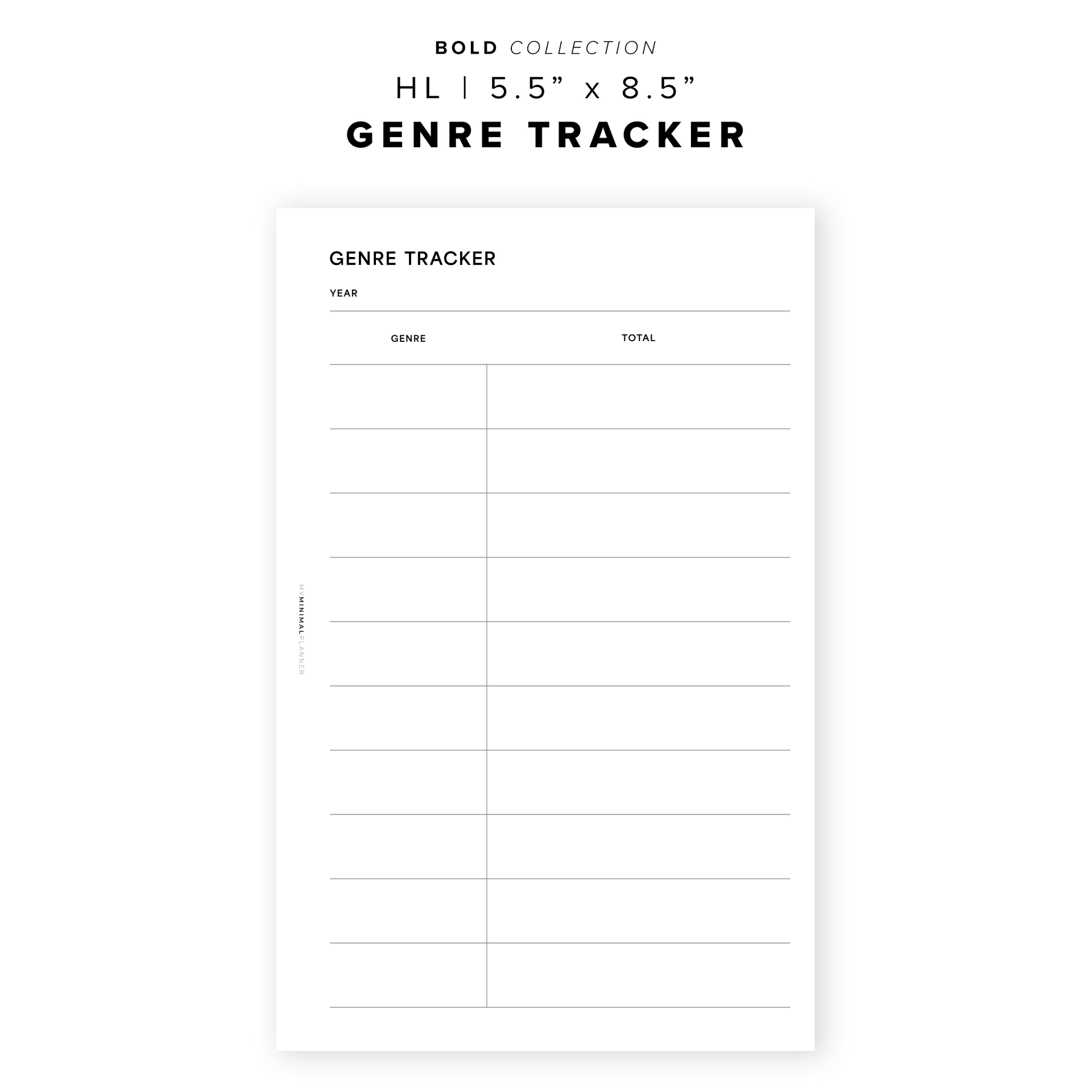 PR308 - Genre Tracker - Printable Insert – My Minimal Planner