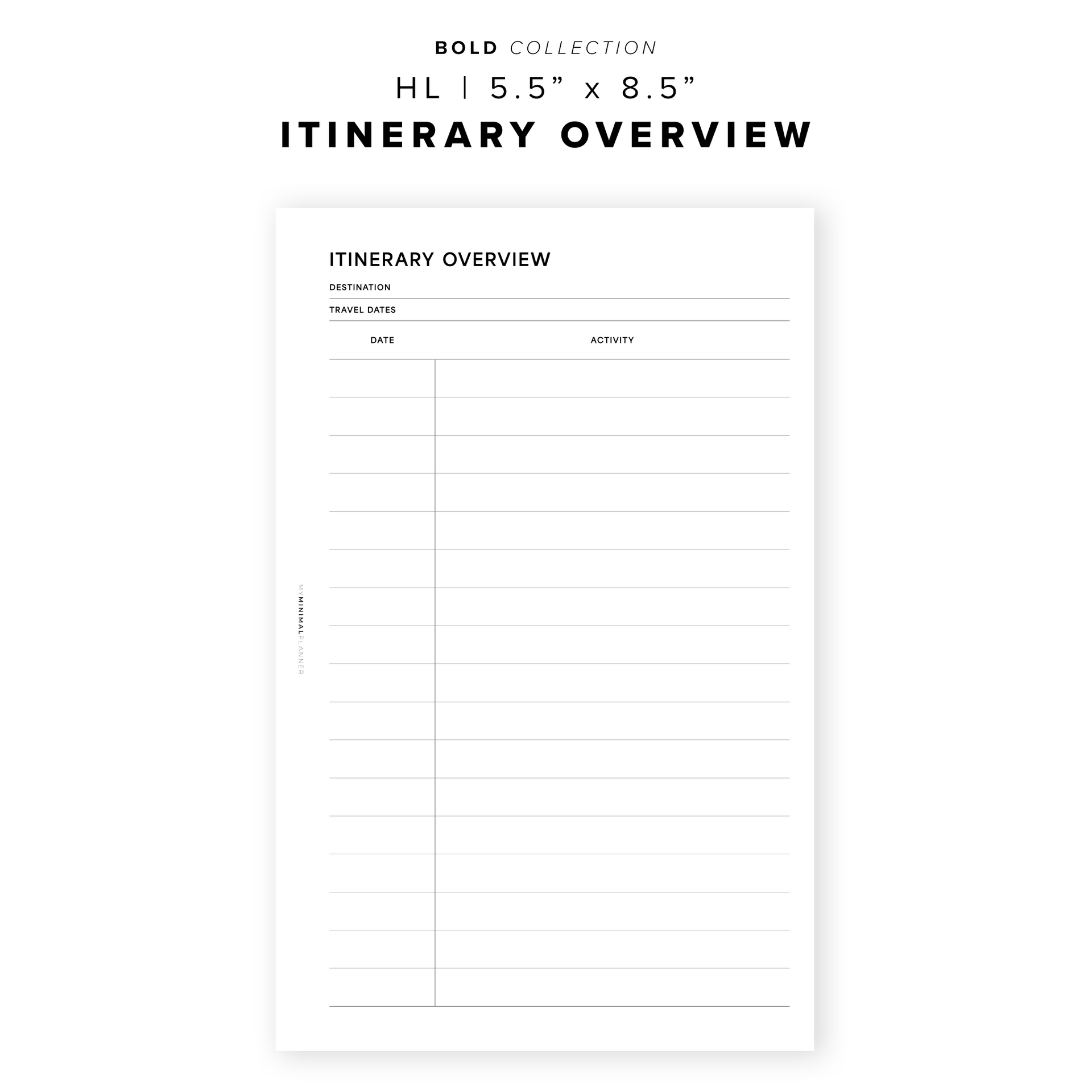 PR256 - Itinerary Overview - Printable Insert – My Minimal Planner