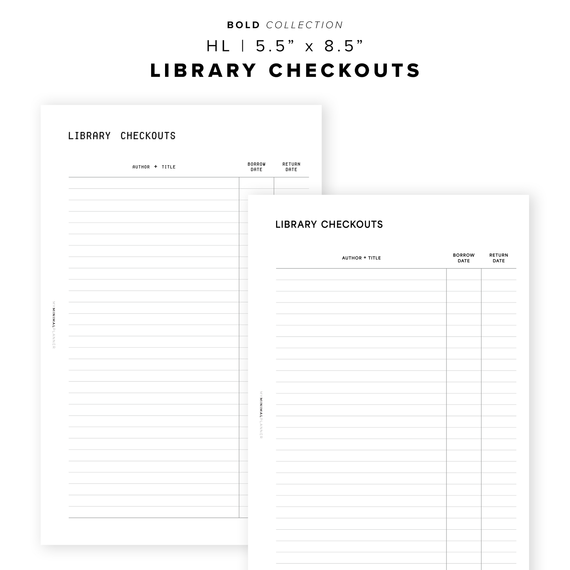 PR307 - Library Checkouts - Printable Insert – My Minimal Planner