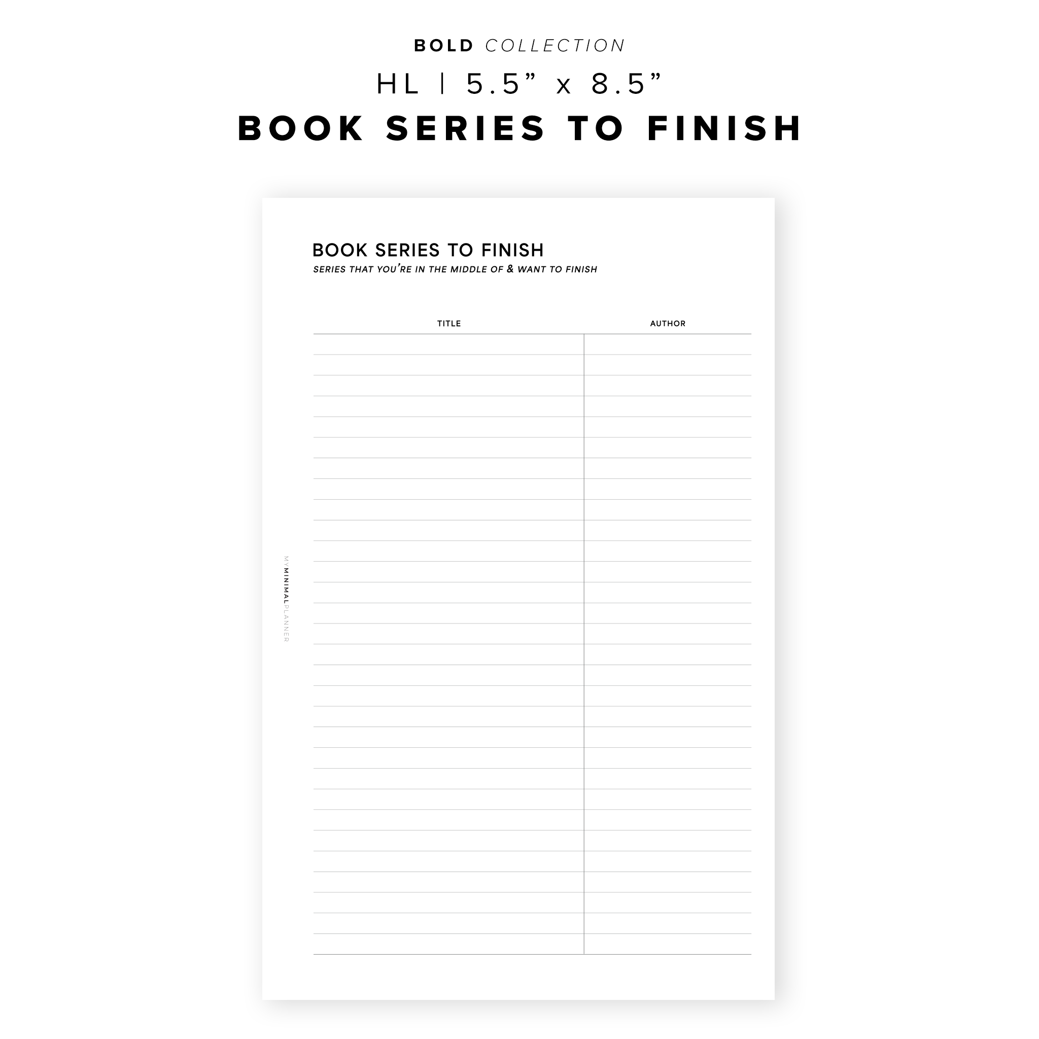 PR239 - Book Series to Finish - Printable Insert – My Minimal Planner