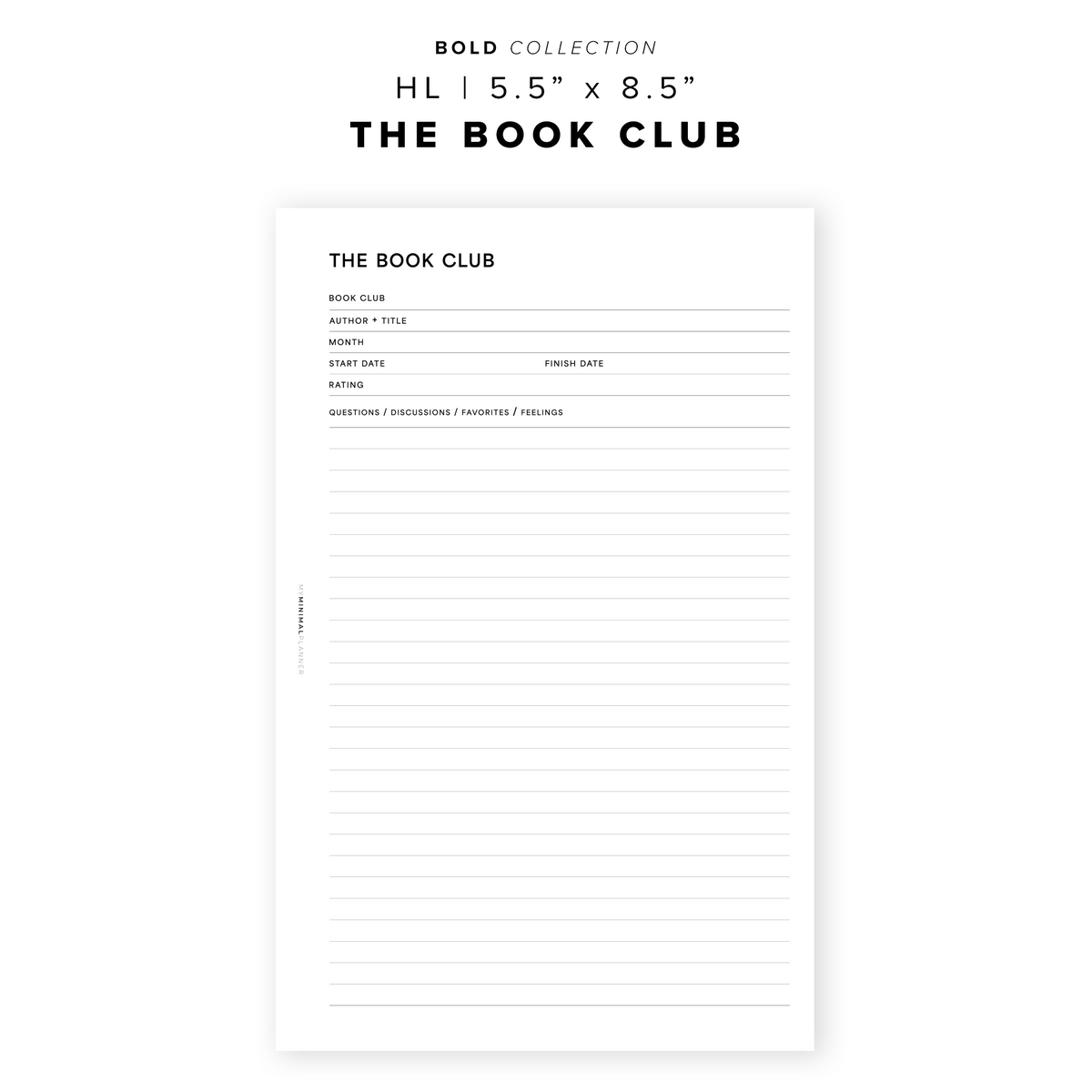 PR234 - The Book Club - Printable Insert – My Minimal Planner