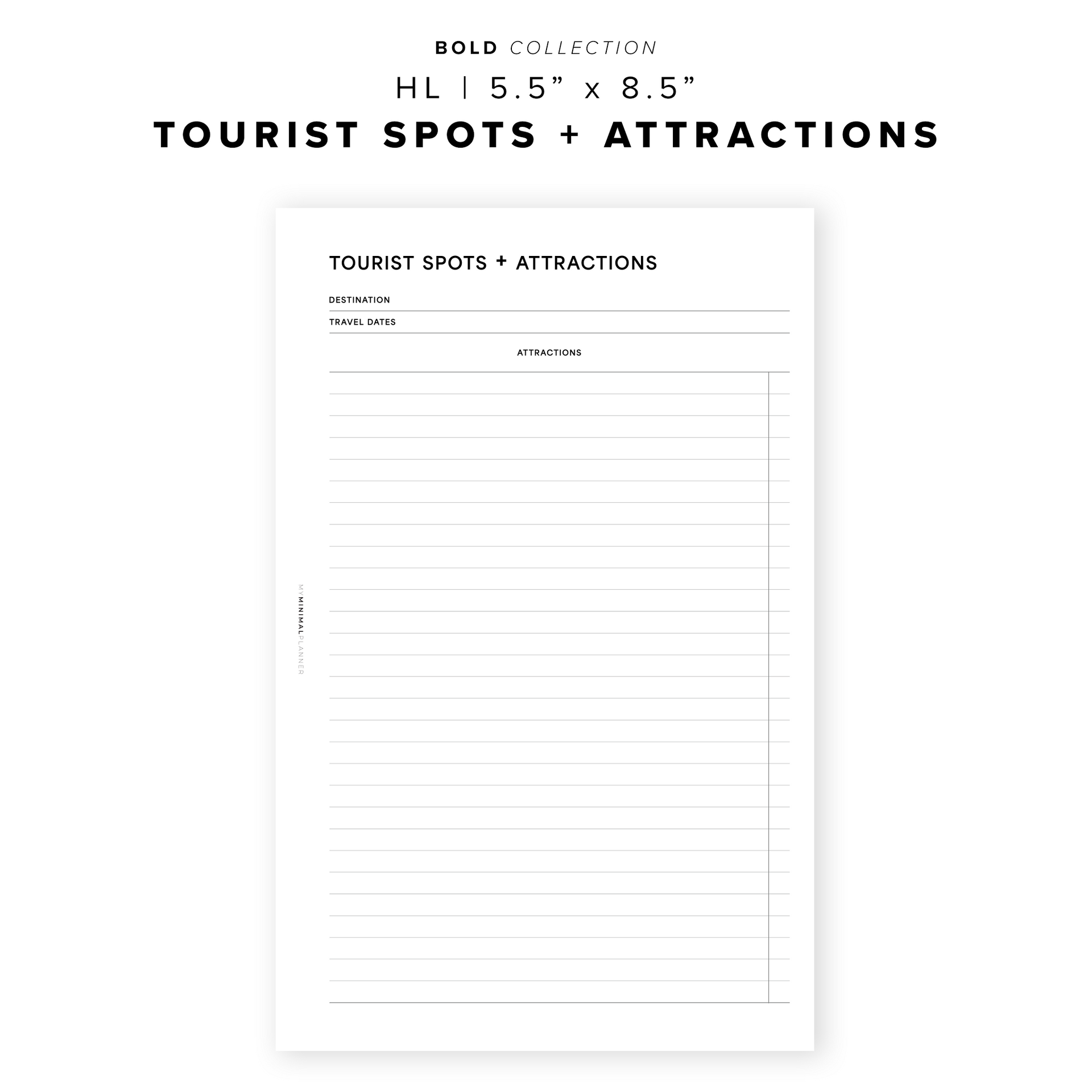 PR267 - Tourist Spots - Printable Insert – My Minimal Planner