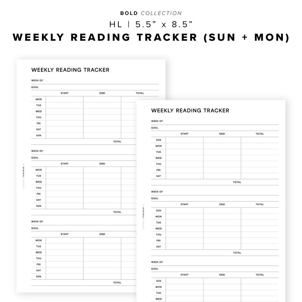 PR313 - Weekly Reading Tracker - Printable Insert – My Minimal Planner