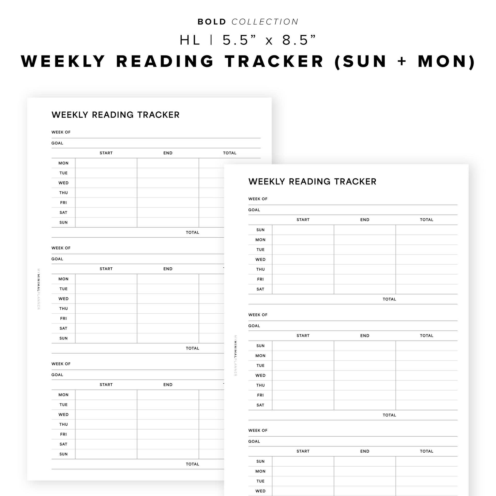 PR313 - Weekly Reading Tracker - Printable Insert – My Minimal Planner