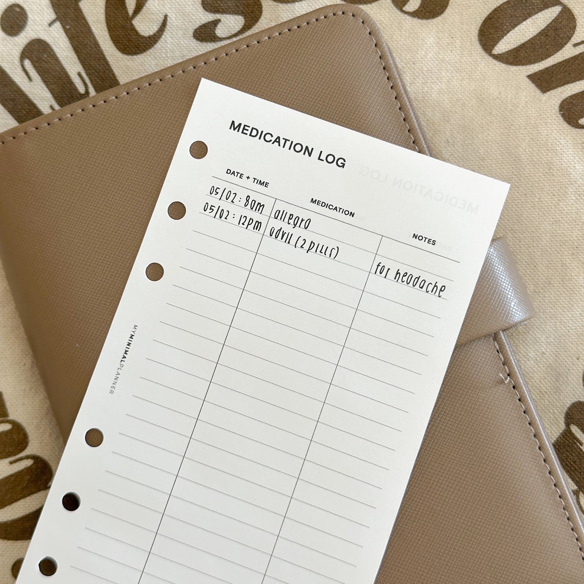 PR284 - Medication Log V2 - Printable Insert – My Minimal Planner