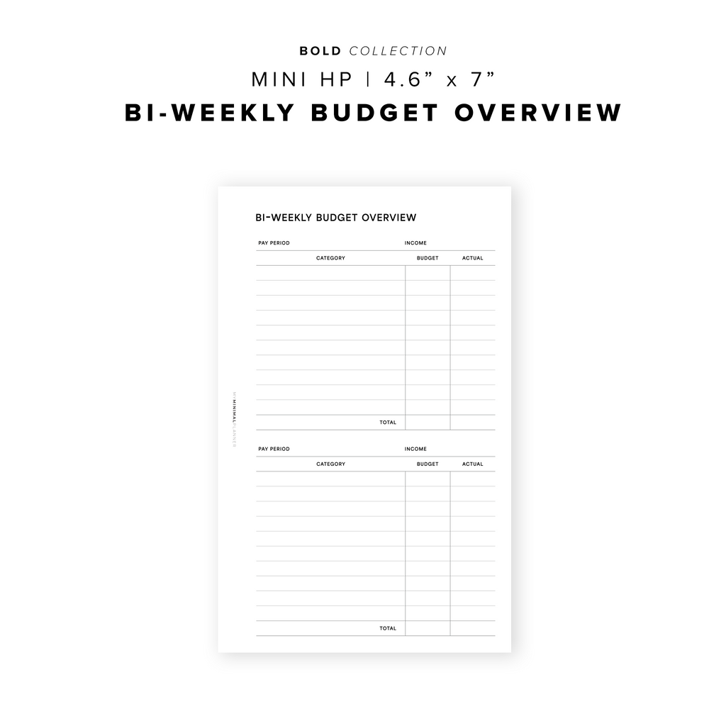PR229 - Bi-Weekly Budget Overview - Printable Insert – My Minimal Planner