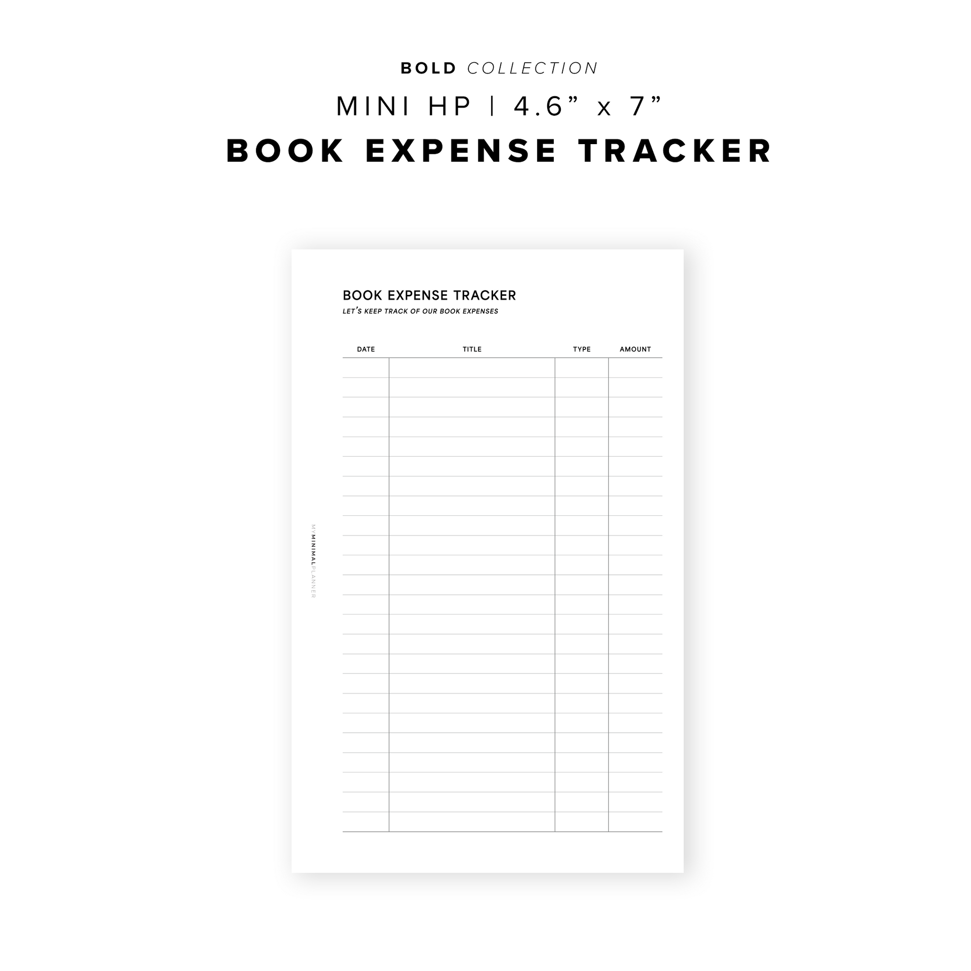 PR278 - Book Expense Tracker - Printable Insert – My Minimal Planner