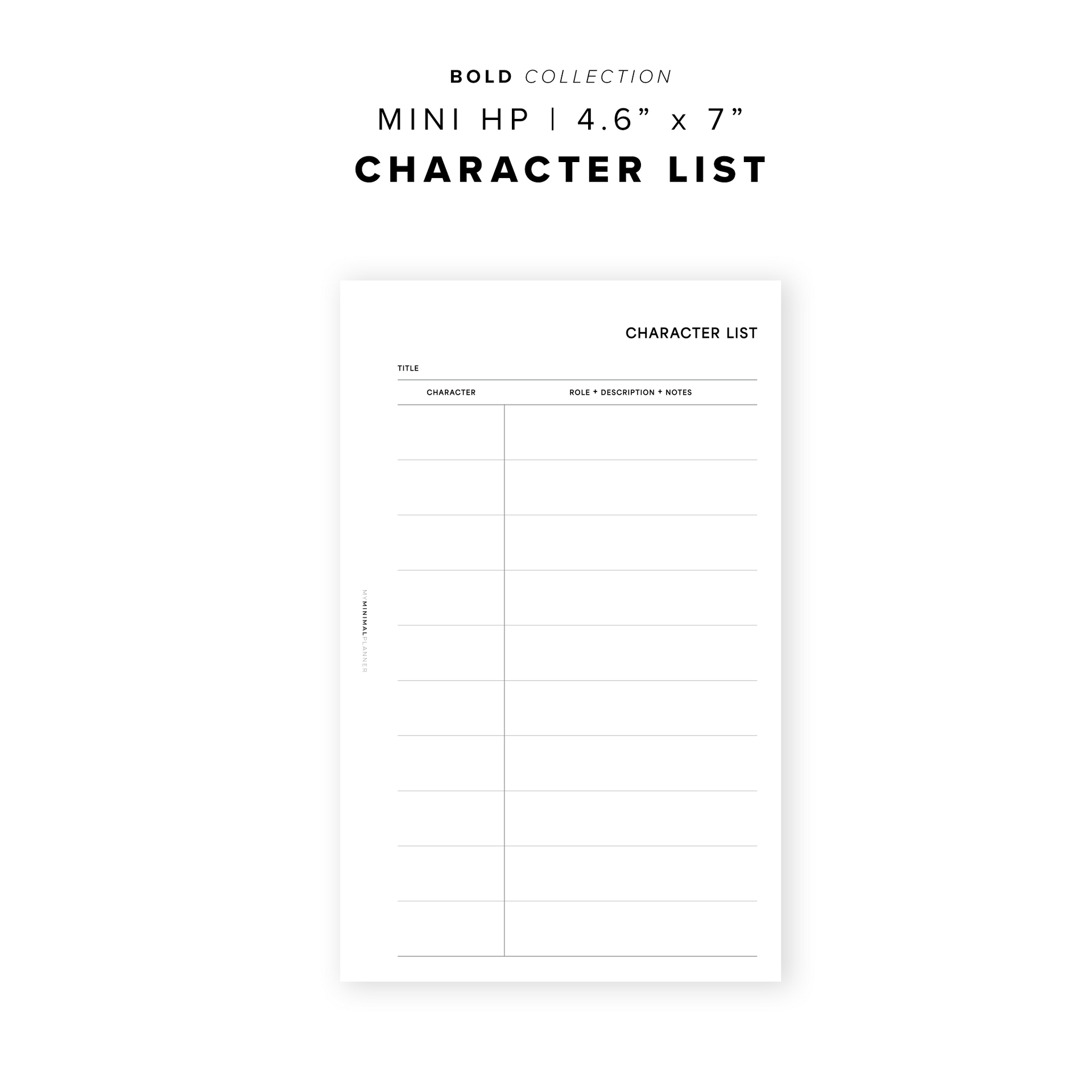 PR329 - Character List - Printable Insert – My Minimal Planner