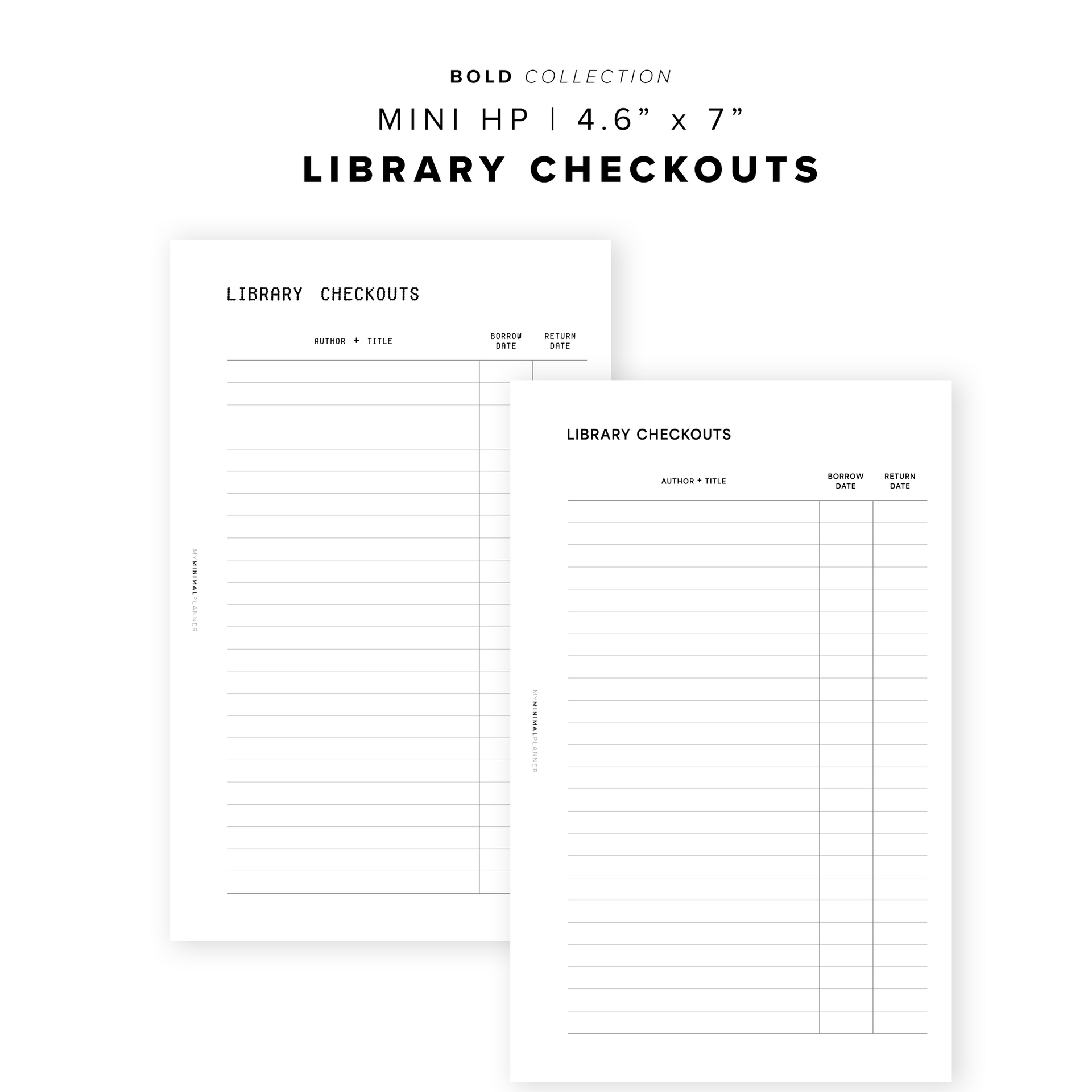 PR307 - Library Checkouts - Printable Insert – My Minimal Planner