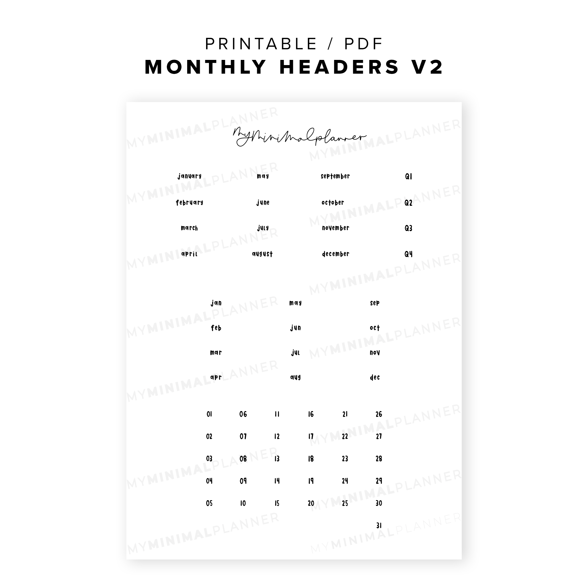PRS06 - Monthly Headers 2 - Printable Stickers – My Minimal Planner
