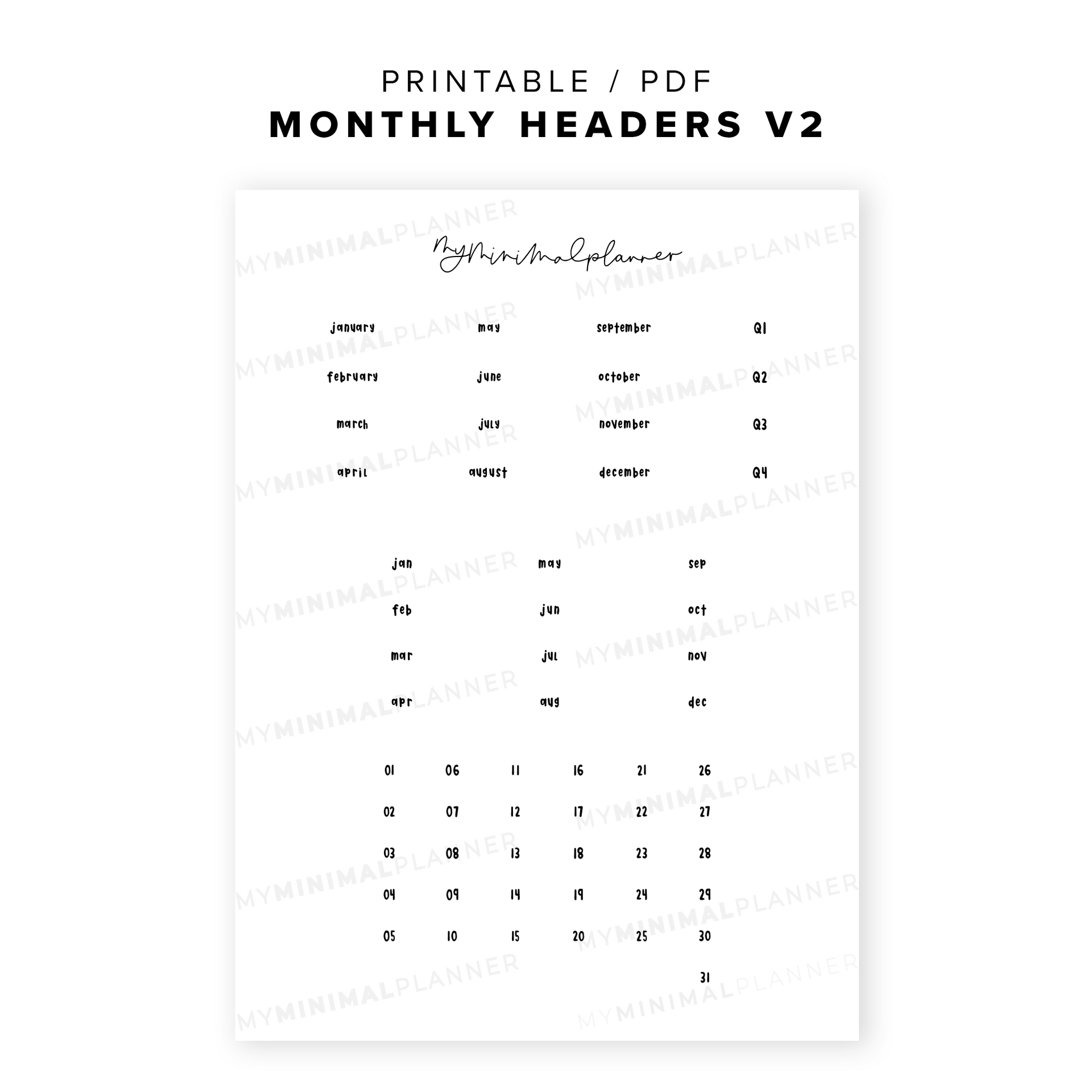 PRS06 - Monthly Headers 2 - Printable Stickers – My Minimal Planner