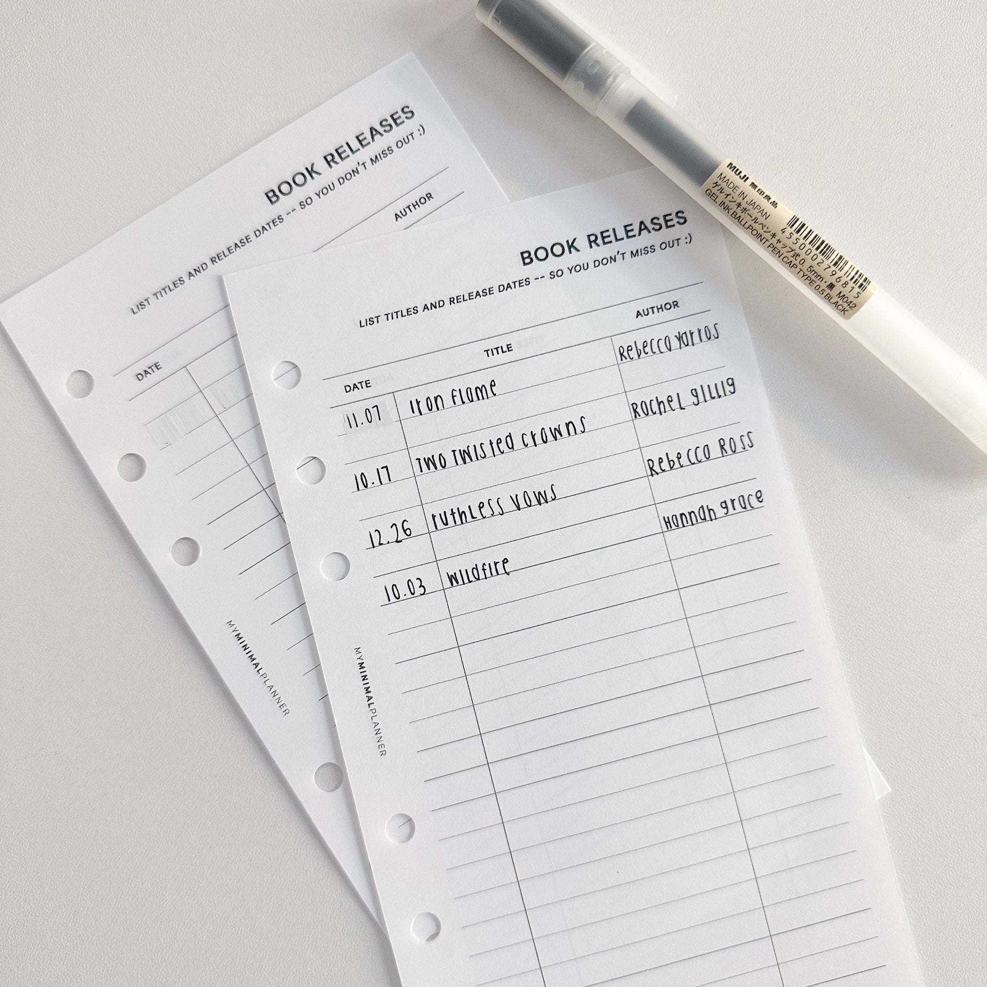 PR198 - Book Releases - Printable Insert – My Minimal Planner