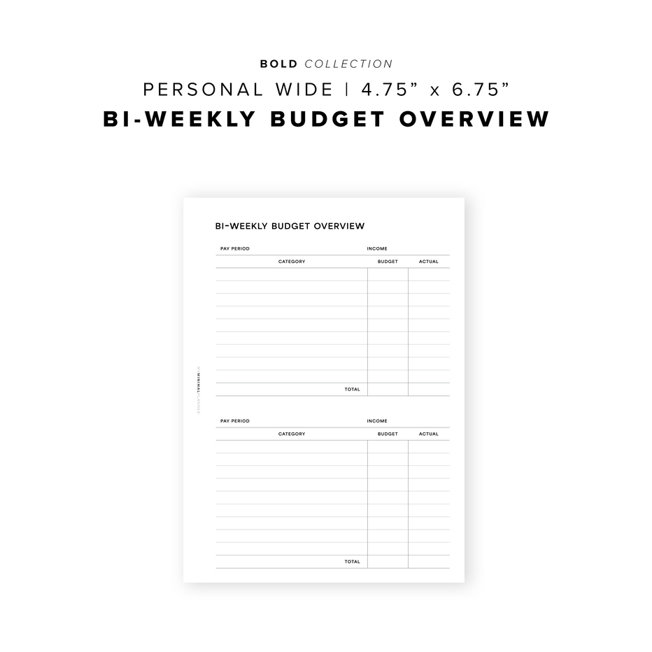 PR229 - Bi-Weekly Budget Overview - Printable Insert – My Minimal Planner