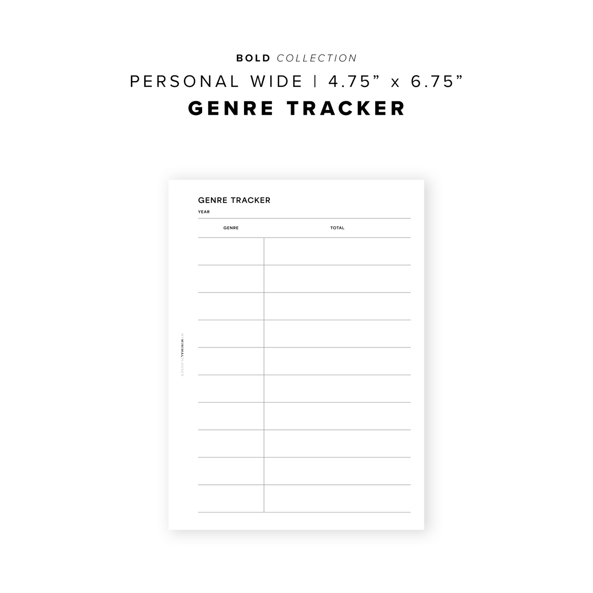 PR308 - Genre Tracker - Printable Insert – My Minimal Planner