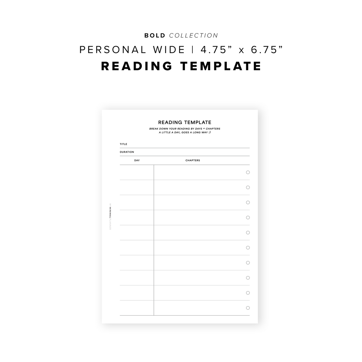 PR238 - Reading Template - Printable Insert – My Minimal Planner