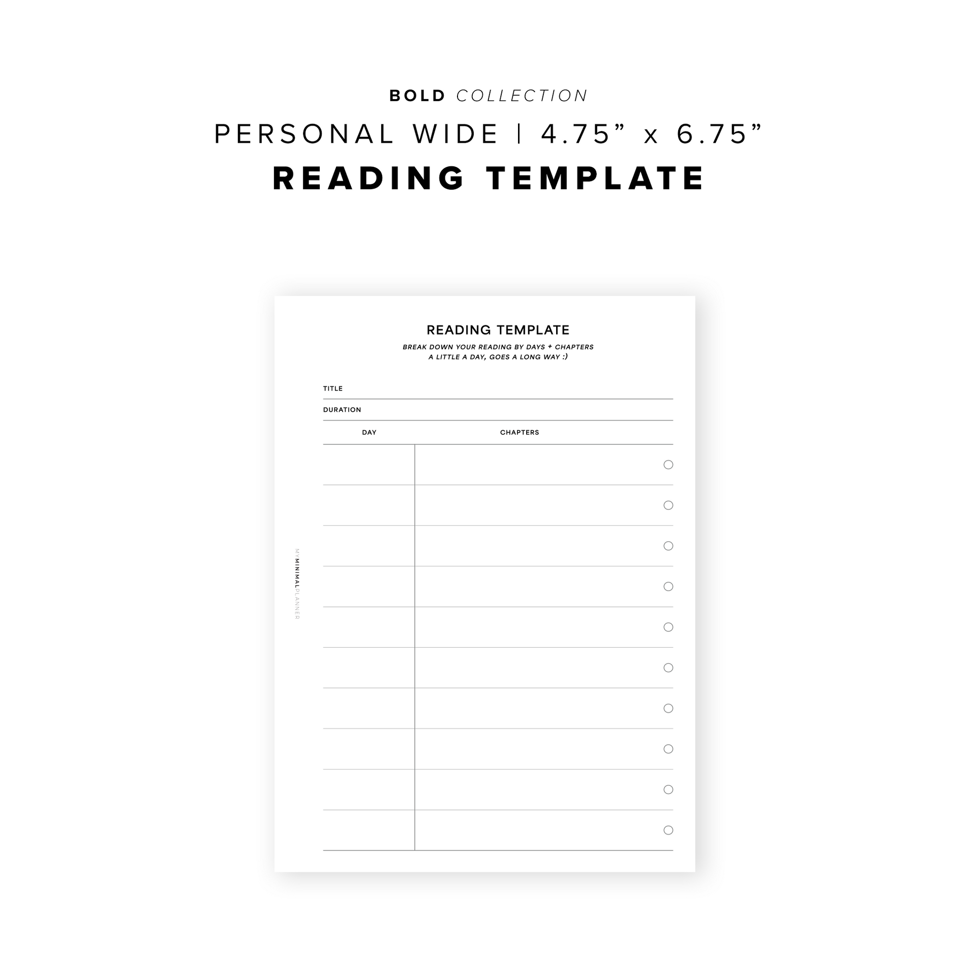 PR238 - Reading Template - Printable Insert – My Minimal Planner
