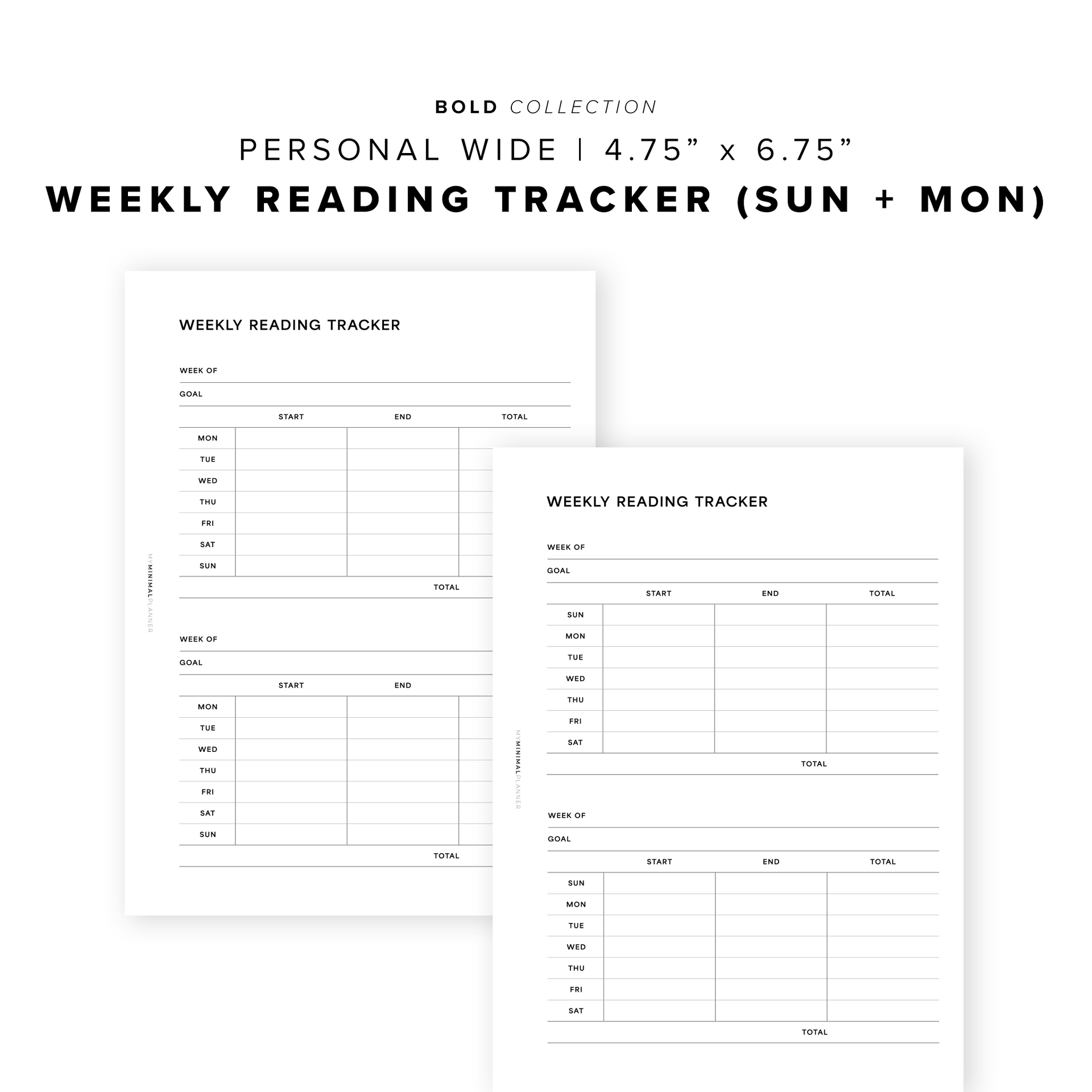 PR313 - Weekly Reading Tracker - Printable Insert – My Minimal Planner