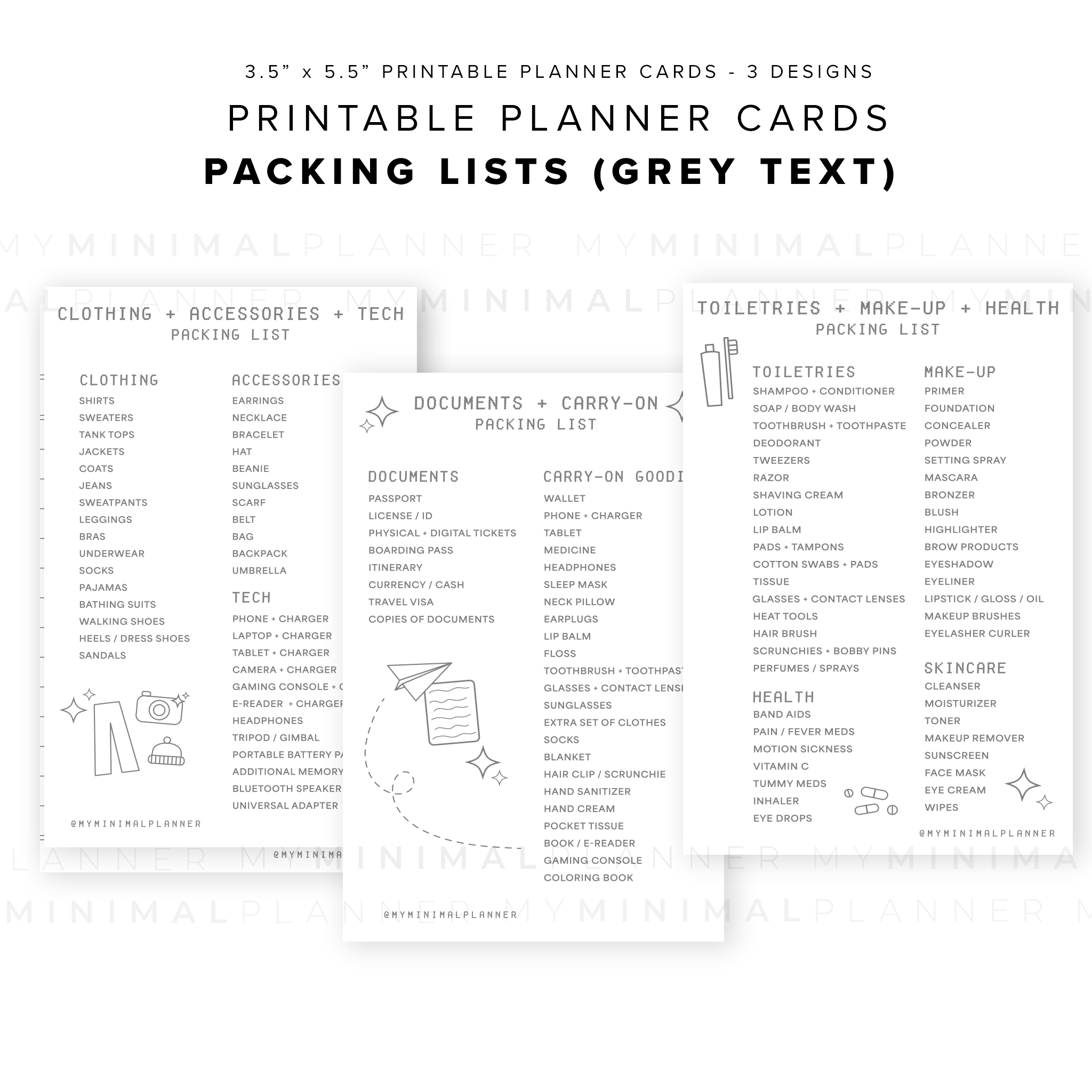 PPC26 - Packing Lists - Printable Planner Cards – My Minimal Planner