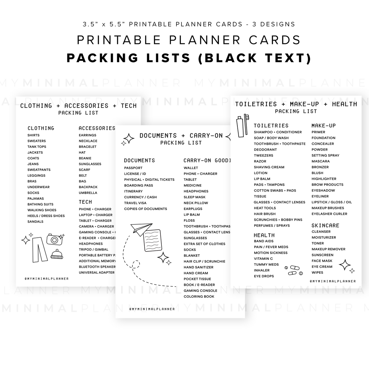 PPC26 - Packing Lists - Printable Planner Cards – My Minimal Planner
