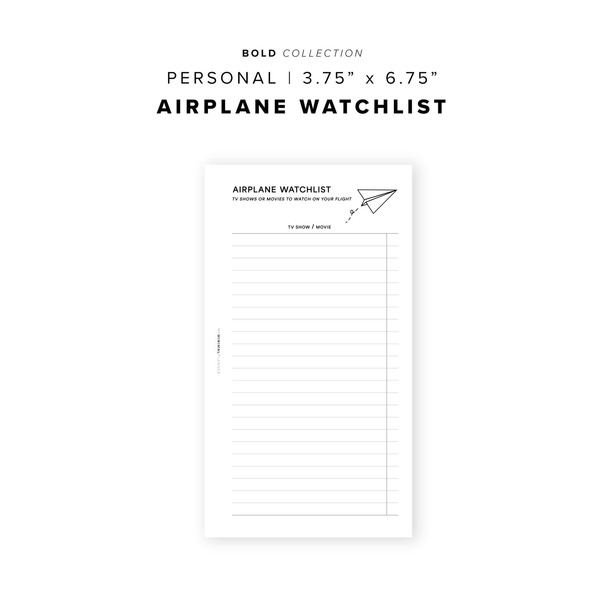 PR274 - Airplane Watchlist - Printable Insert – My Minimal Planner