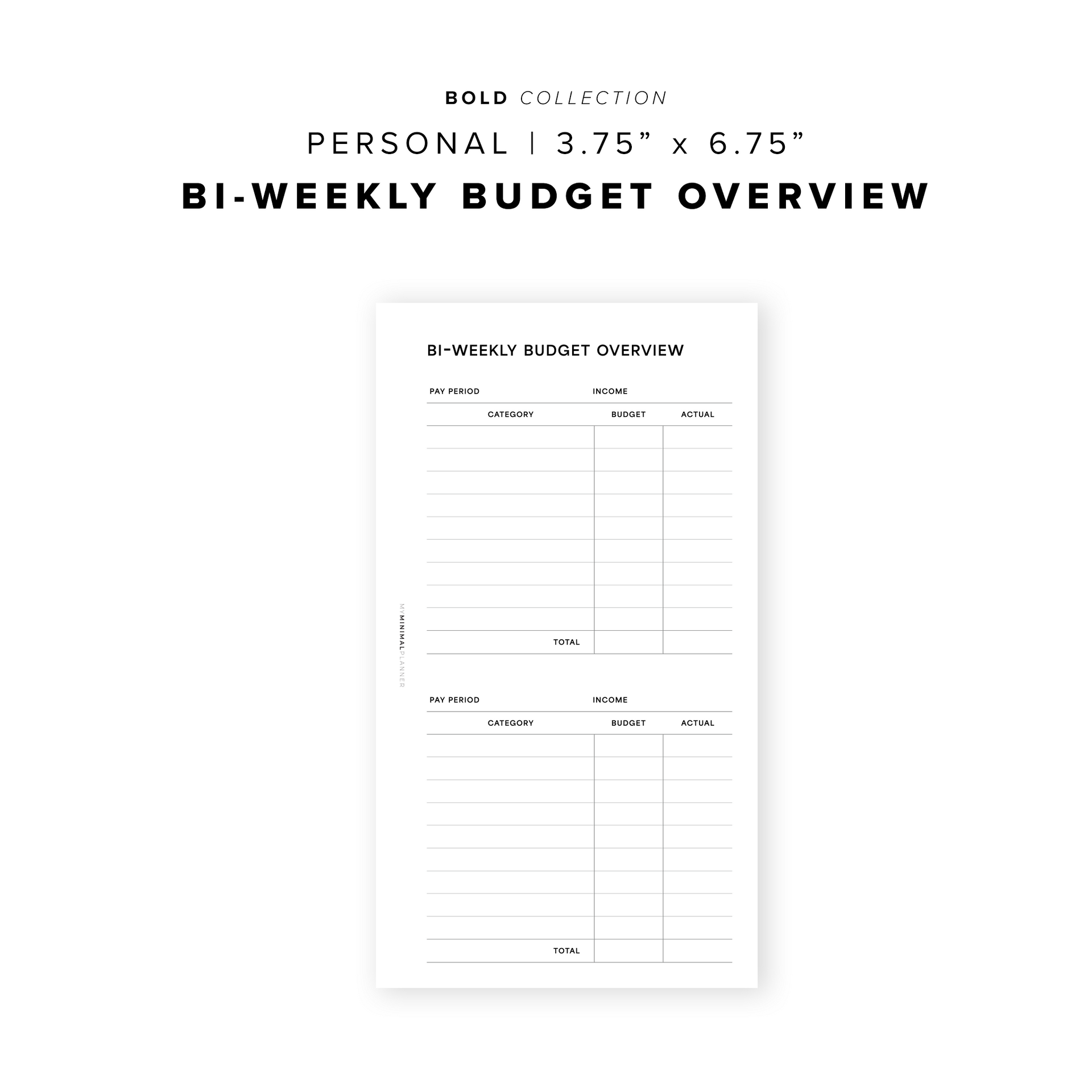 PR229 - Bi-Weekly Budget Overview - Printable Insert – My Minimal Planner