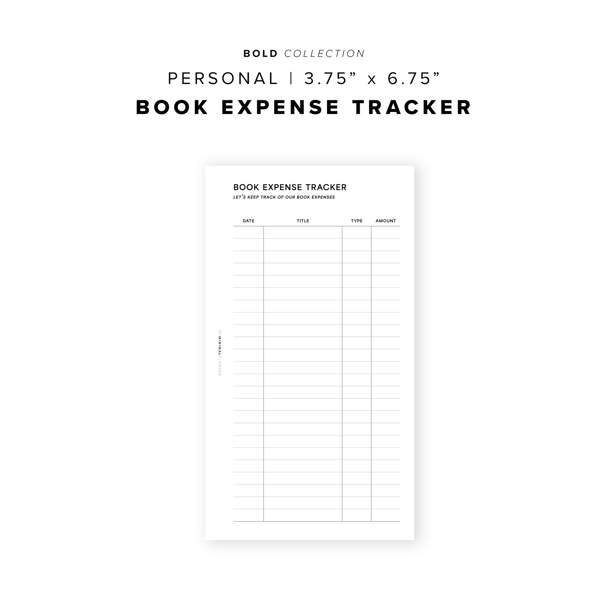 PR278 - Book Expense Tracker - Printable Insert – My Minimal Planner