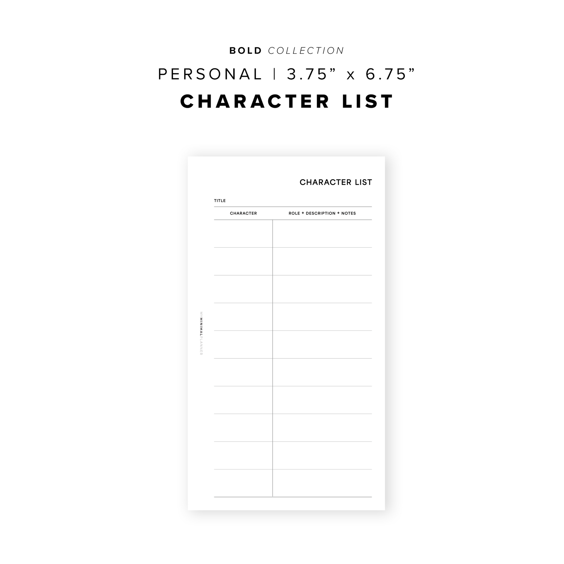 PR329 - Character List - Printable Insert – My Minimal Planner