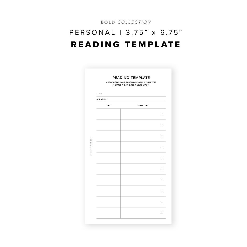 PR238 - Reading Template - Printable Insert – My Minimal Planner
