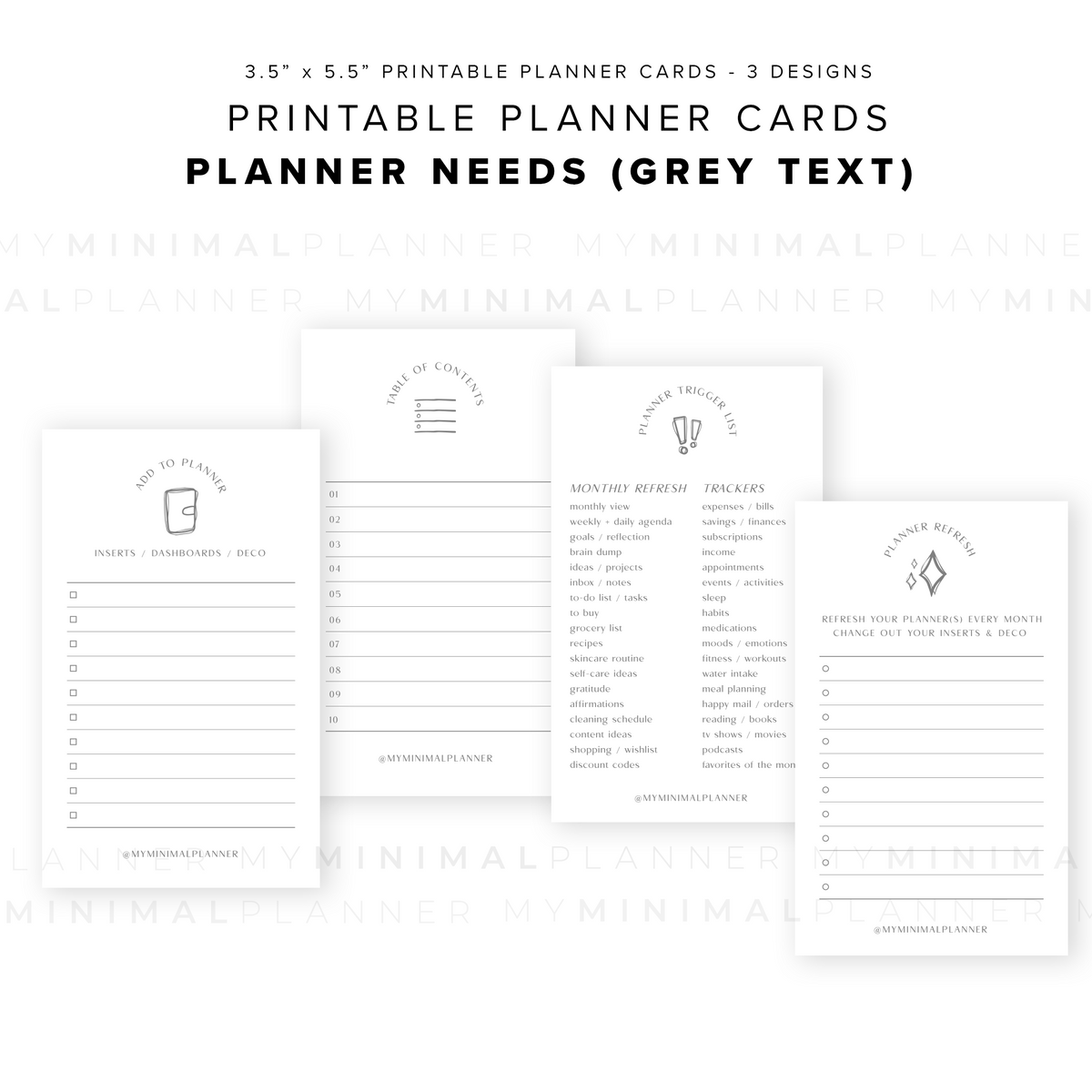 PPC23 - Planner Needs - Printable Planner Cards – My Minimal Planner