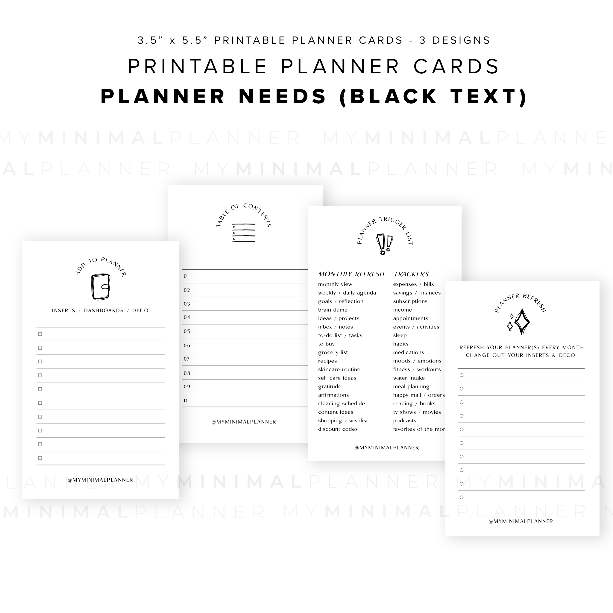 PPC23 - Planner Needs - Printable Planner Cards – My Minimal Planner