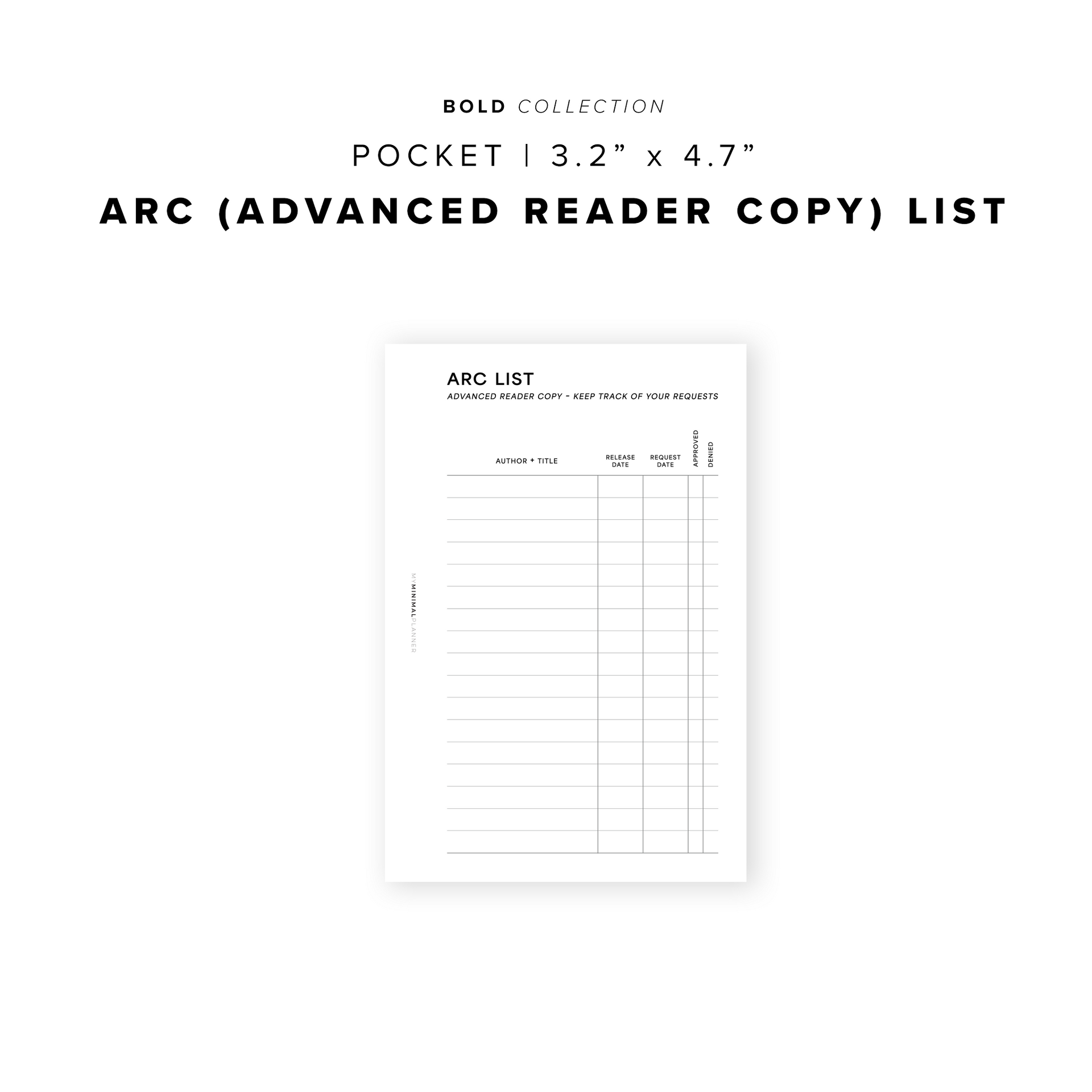 PR222 - ARC (Advanced Reader Copy) List - Printable Insert – My Minimal ...