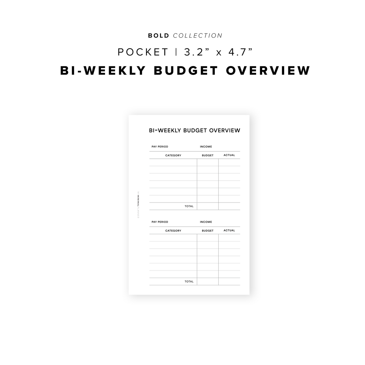 PR229 - Bi-Weekly Budget Overview - Printable Insert – My Minimal Planner